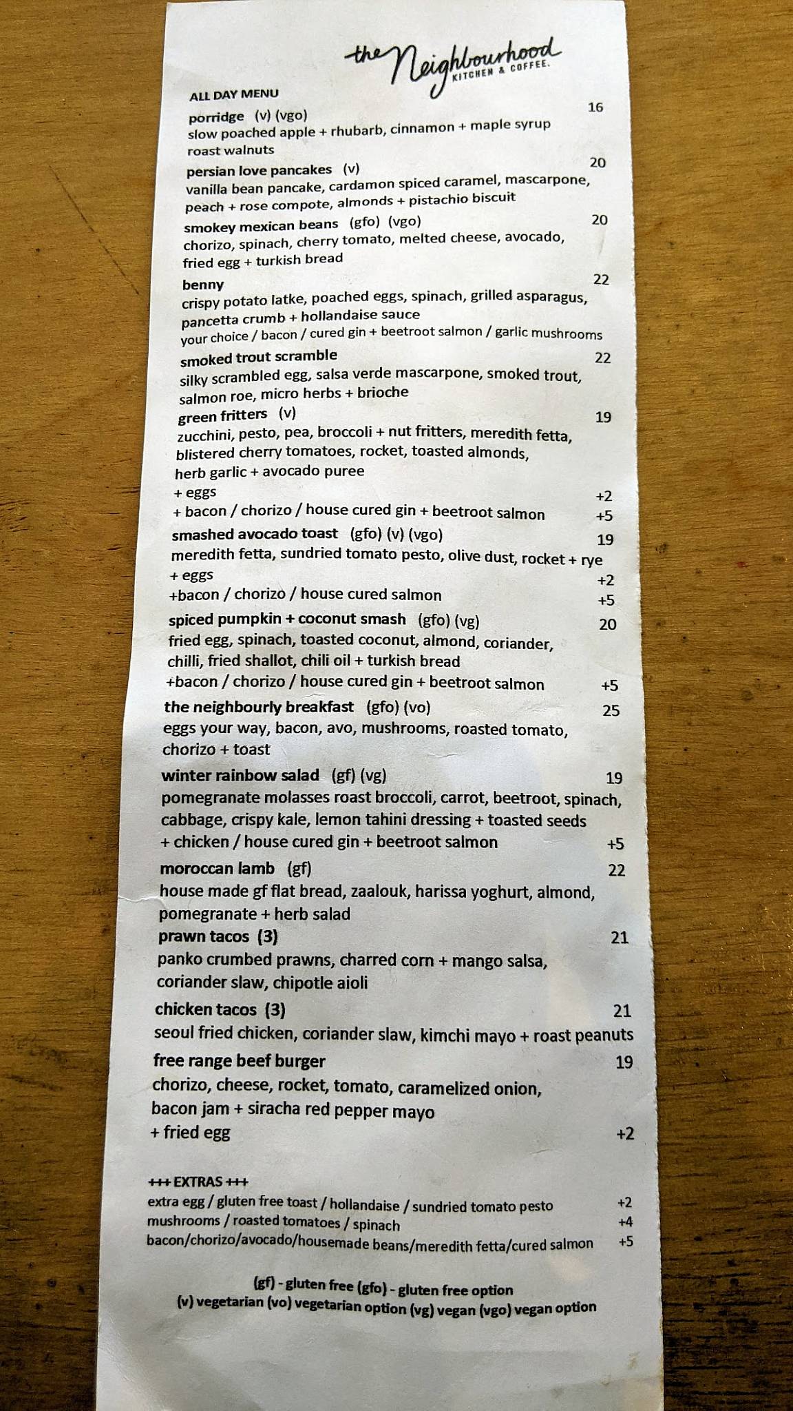 Menu at The Neighbourhood Kitchen, Coffee & Bottle Shop cafe, Attadale