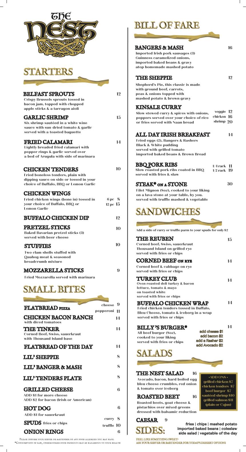Menu at The Nest pub & bar, Bristol