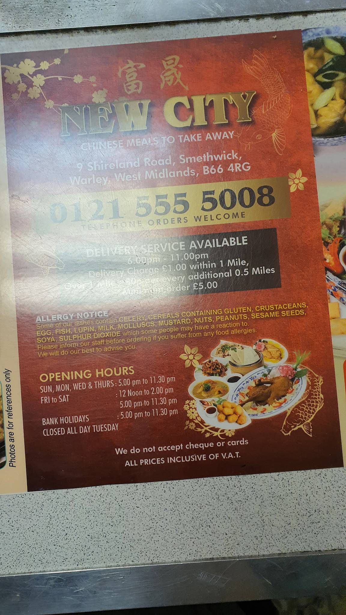 Menu at The New City fast food, Smethwick, 9 Shireland Rd