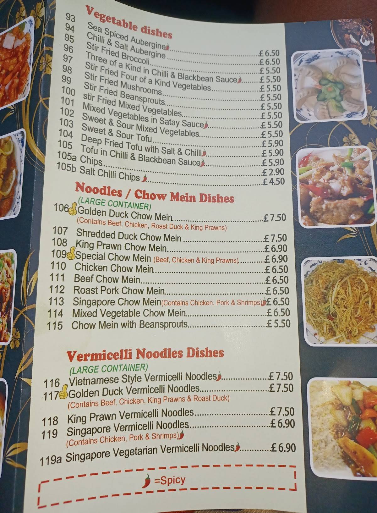 Menu at The New Golden Duck fast food, London, 425 High Rd