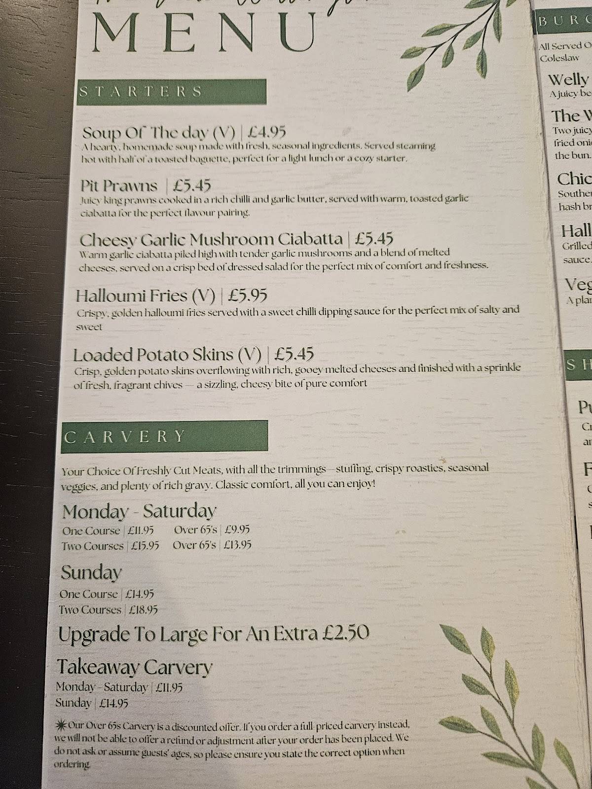 Menu at The New Wellington restaurant, Brierley Hill