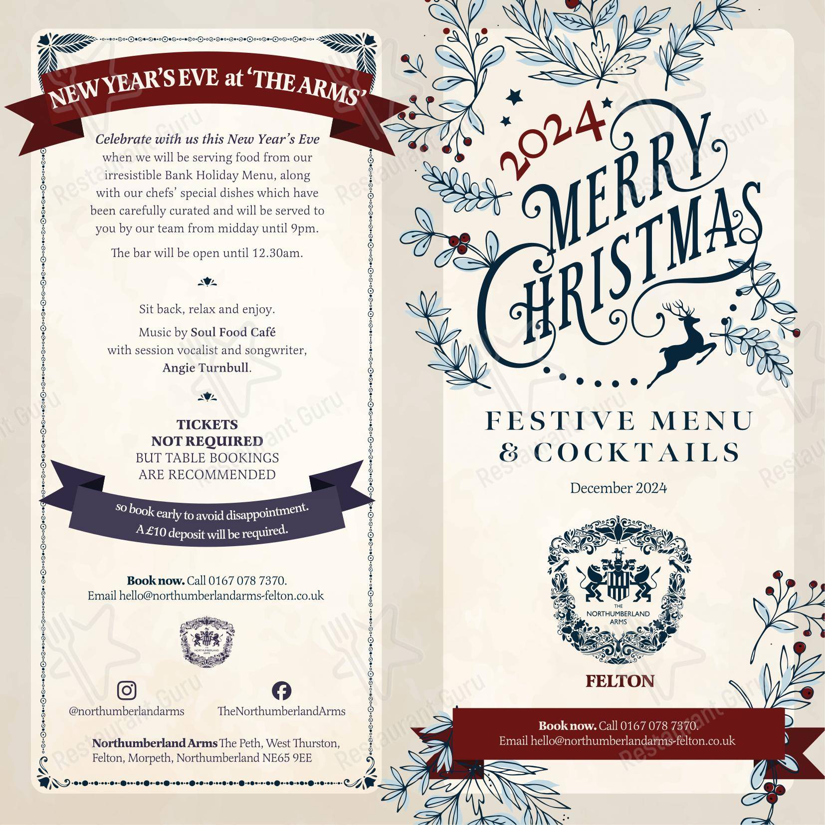 Menu at The Northumberland Arms pub & bar, Felton