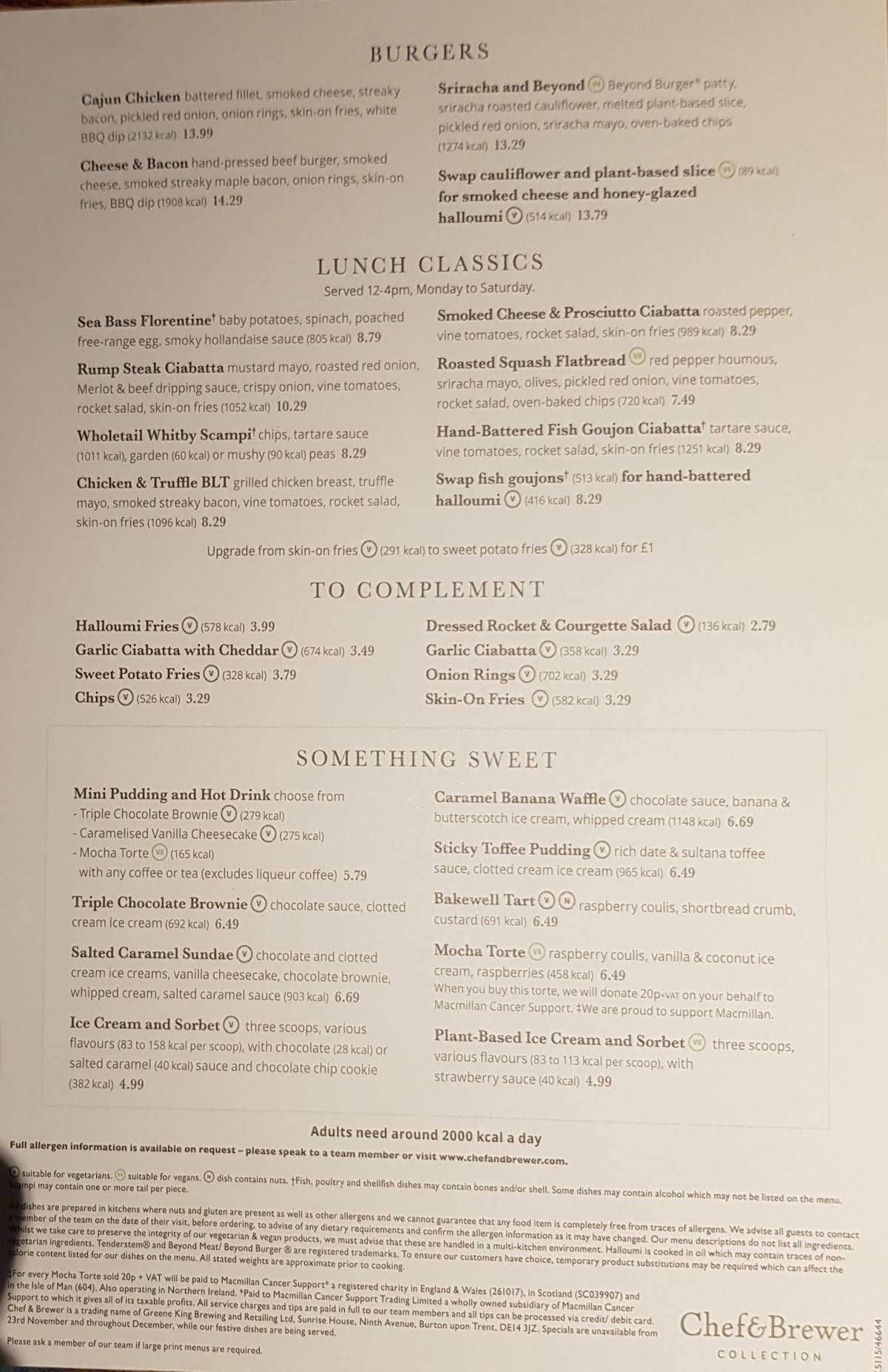 Menu at The Old Bell pub & bar, Harpenden