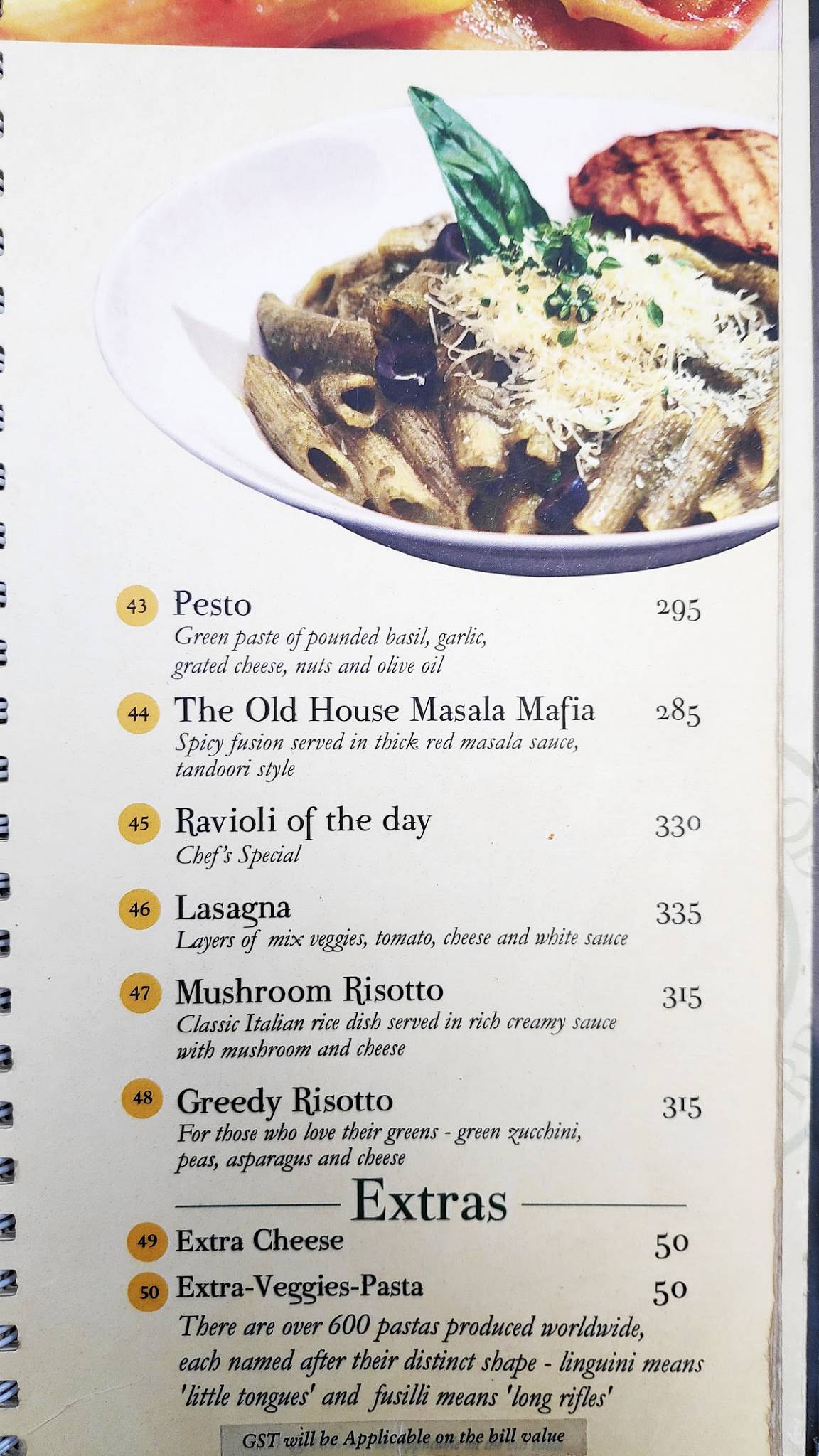 Menu at The Old House, Mysuru, 451