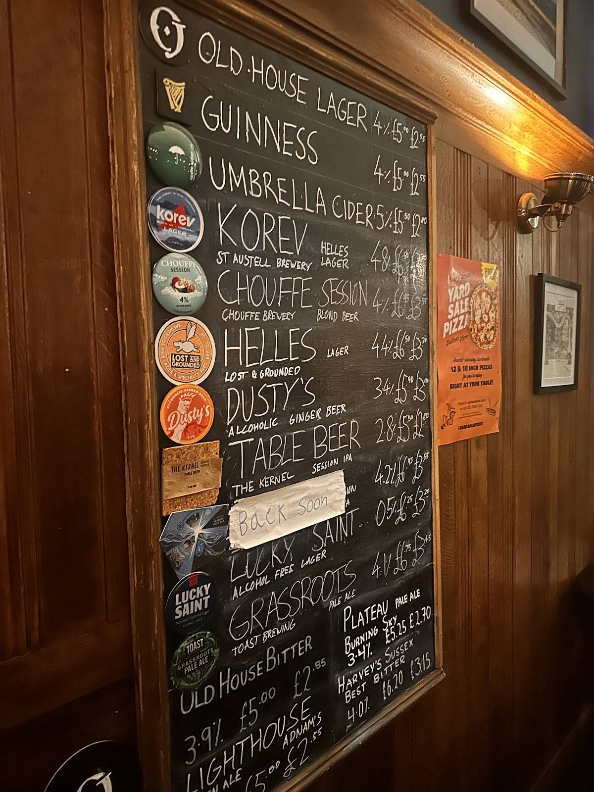 Menu at The Old Justice pub & bar, London, 94 Bermondsey Wall E