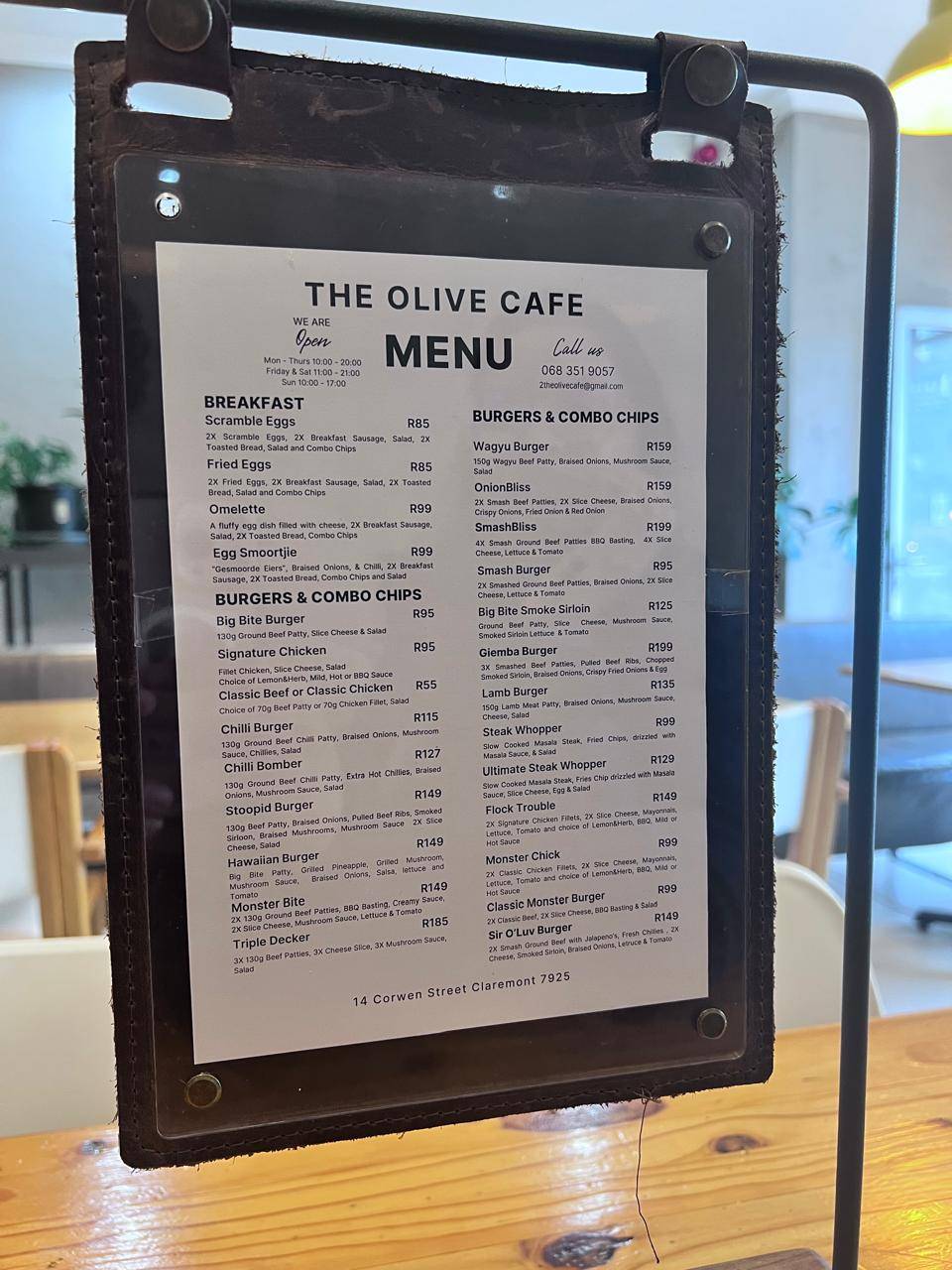 Menu at The Olive Cafe - Claremont (Halaal), Cape Town