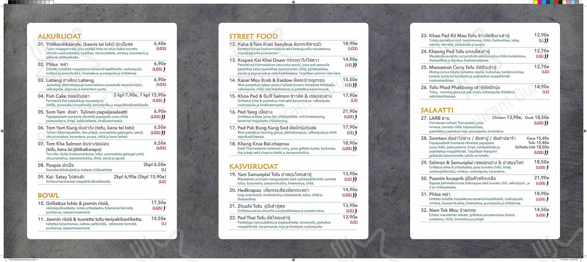 Menu at The One Thai Kitchen restaurant, Vantaa