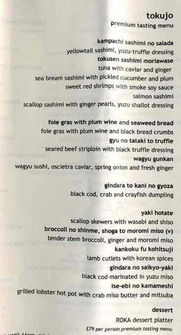 Menu at The Original restaurant, London