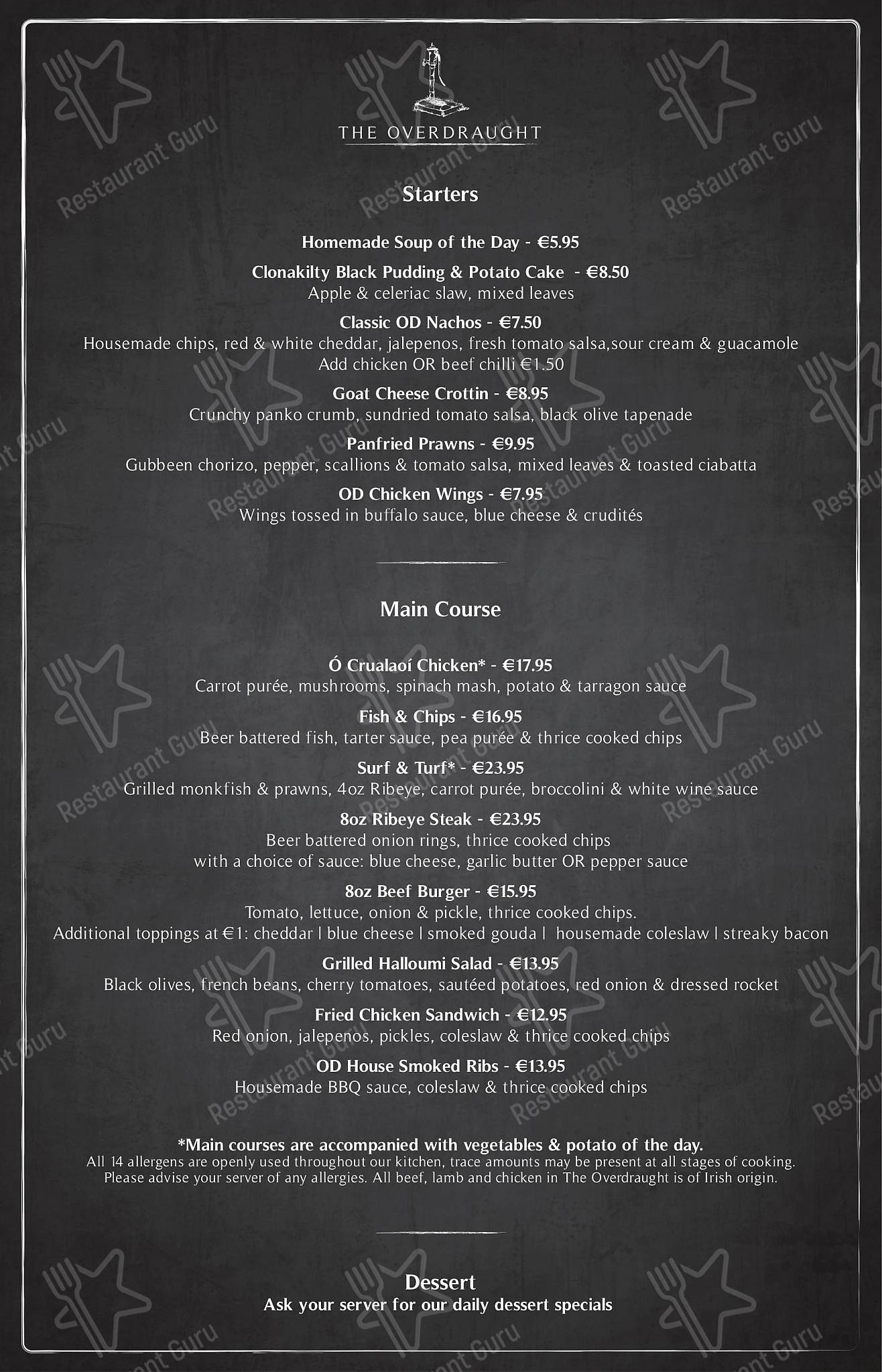 Menu at The Overdraught Restaurant & Pub, Tracton