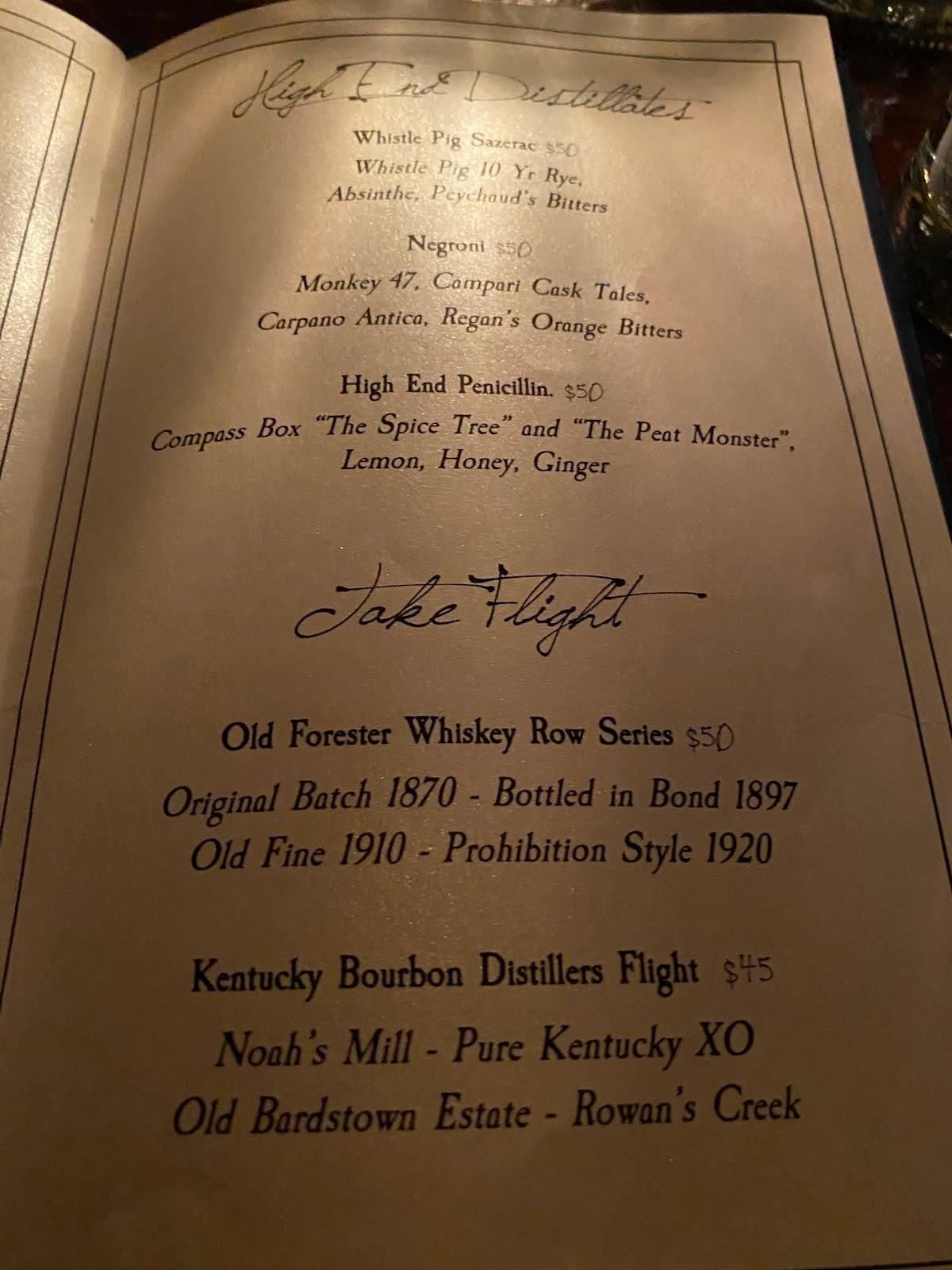 Menu at The Patterson House pub & bar, Nashville