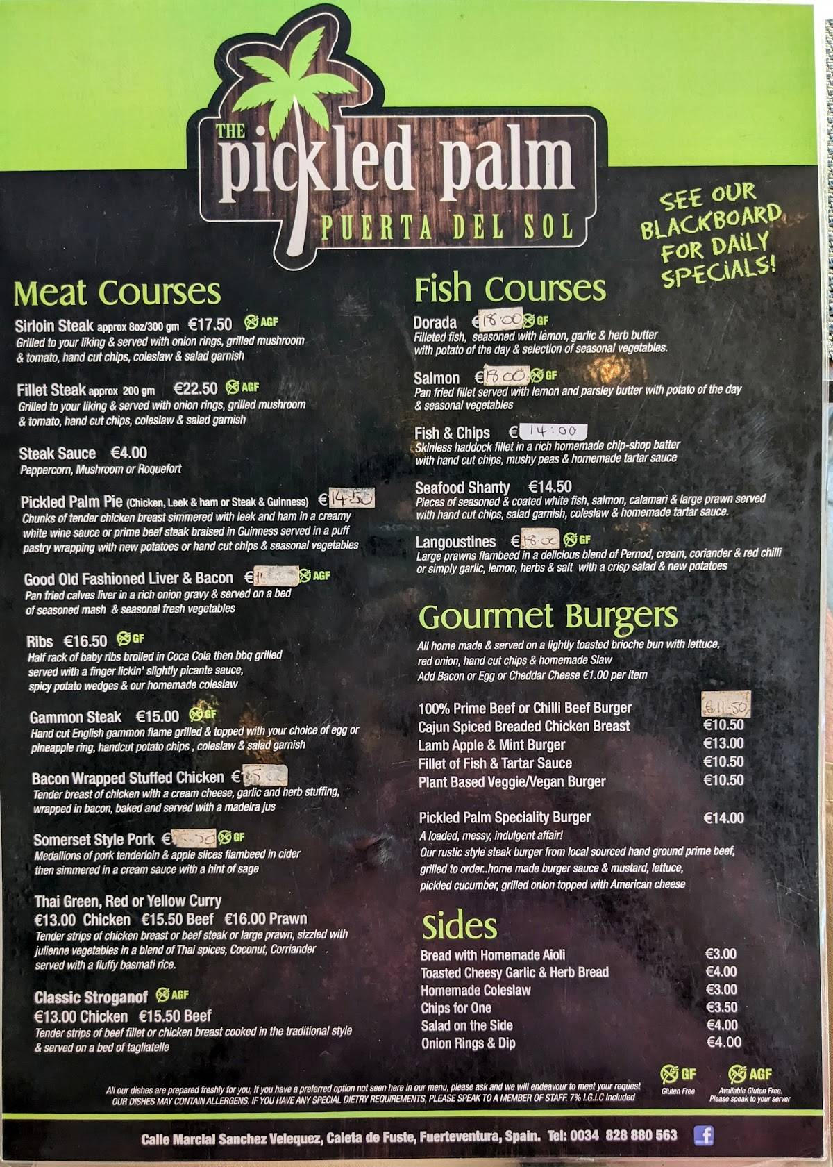 Menu at The Pickled Palm pub & bar, Castillo Caleta de Fuste, Calle ...