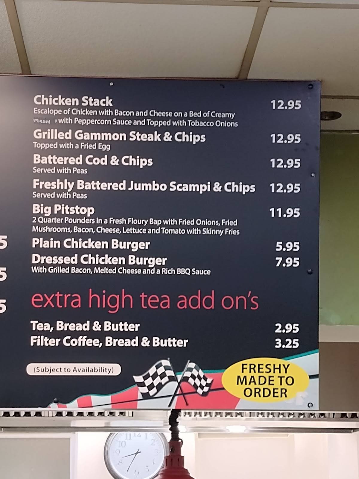 Menu at The Pit Stop Cafe, Bangor