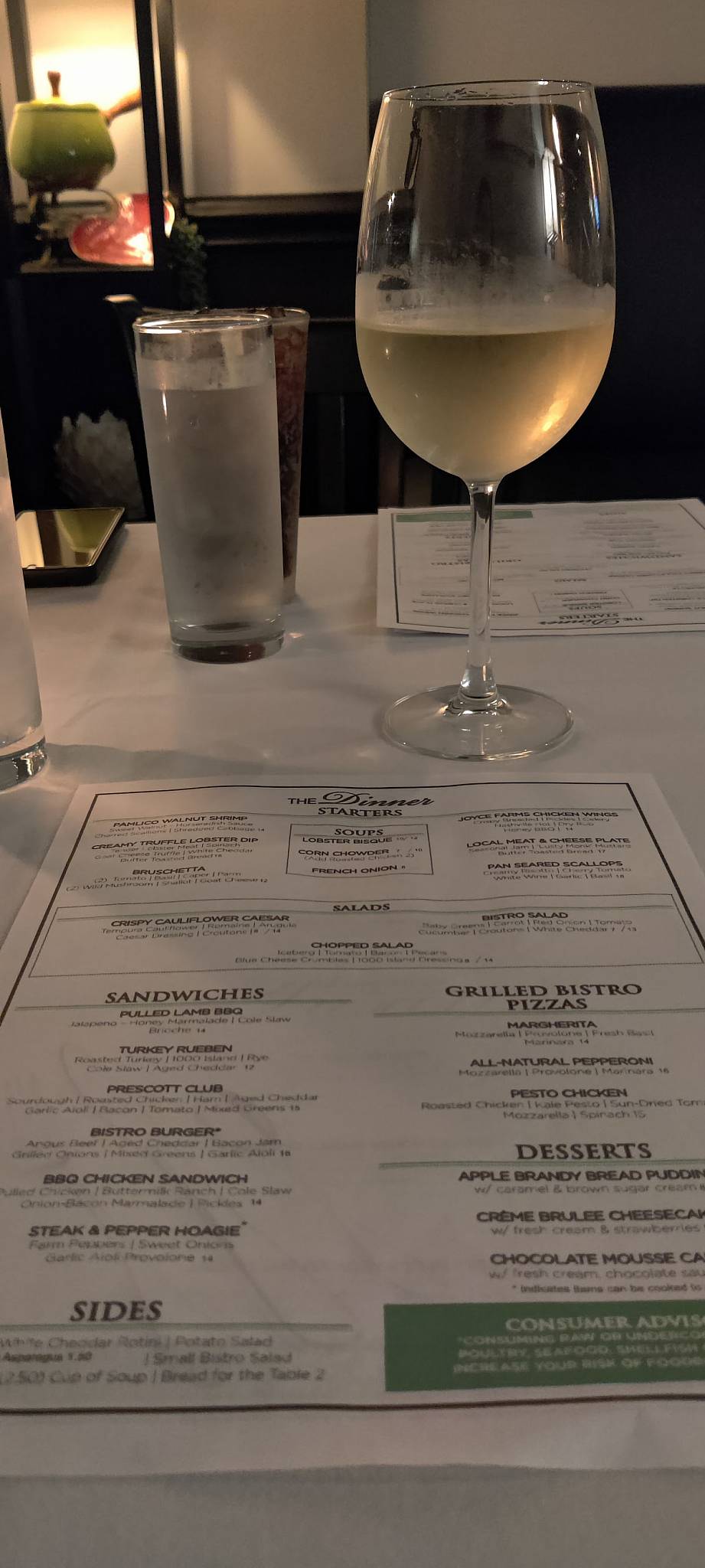 Menu at The Prescott restaurant, Kernersville
