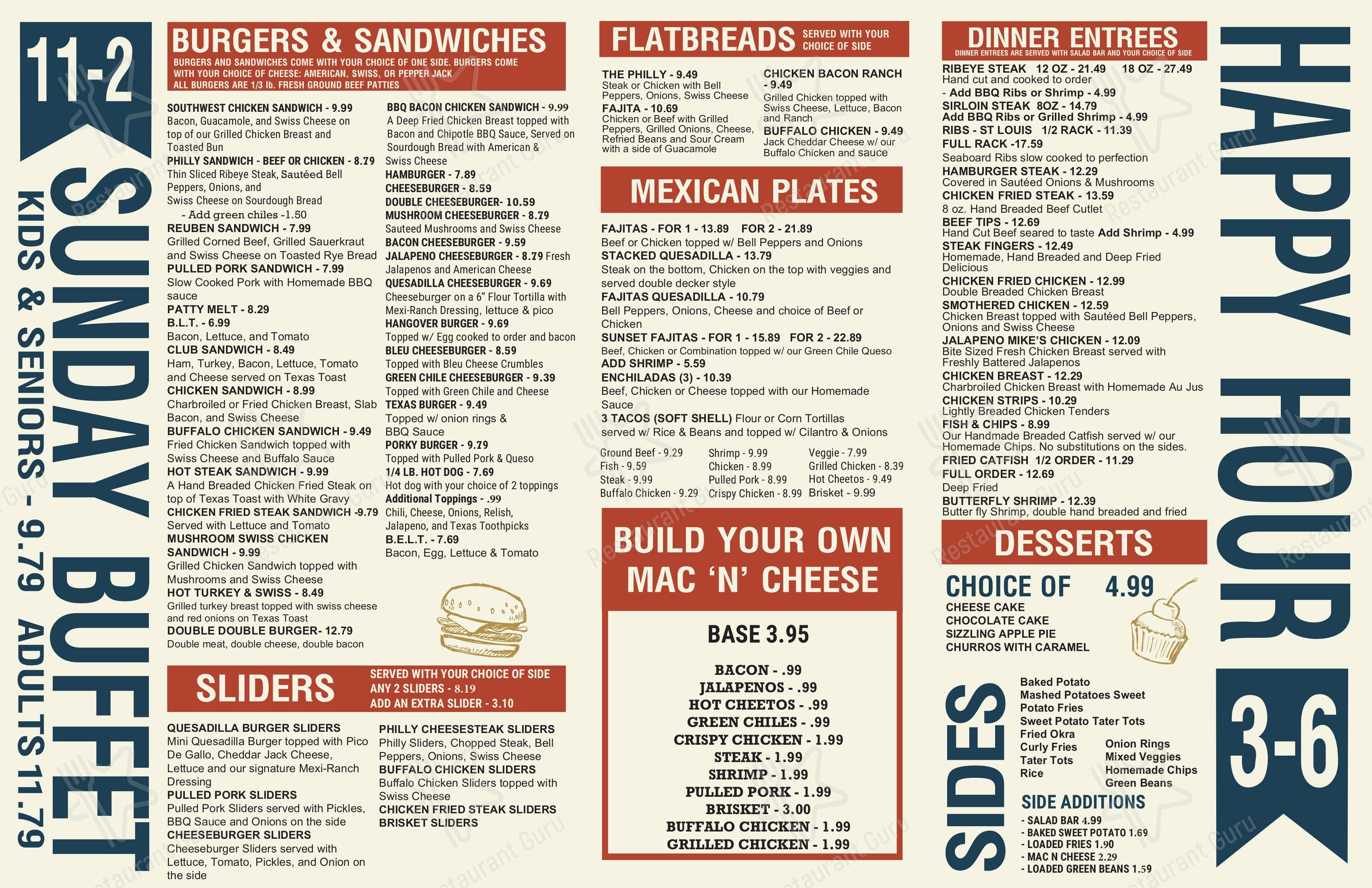 Menu at The Pub on The Bricks, Guymon