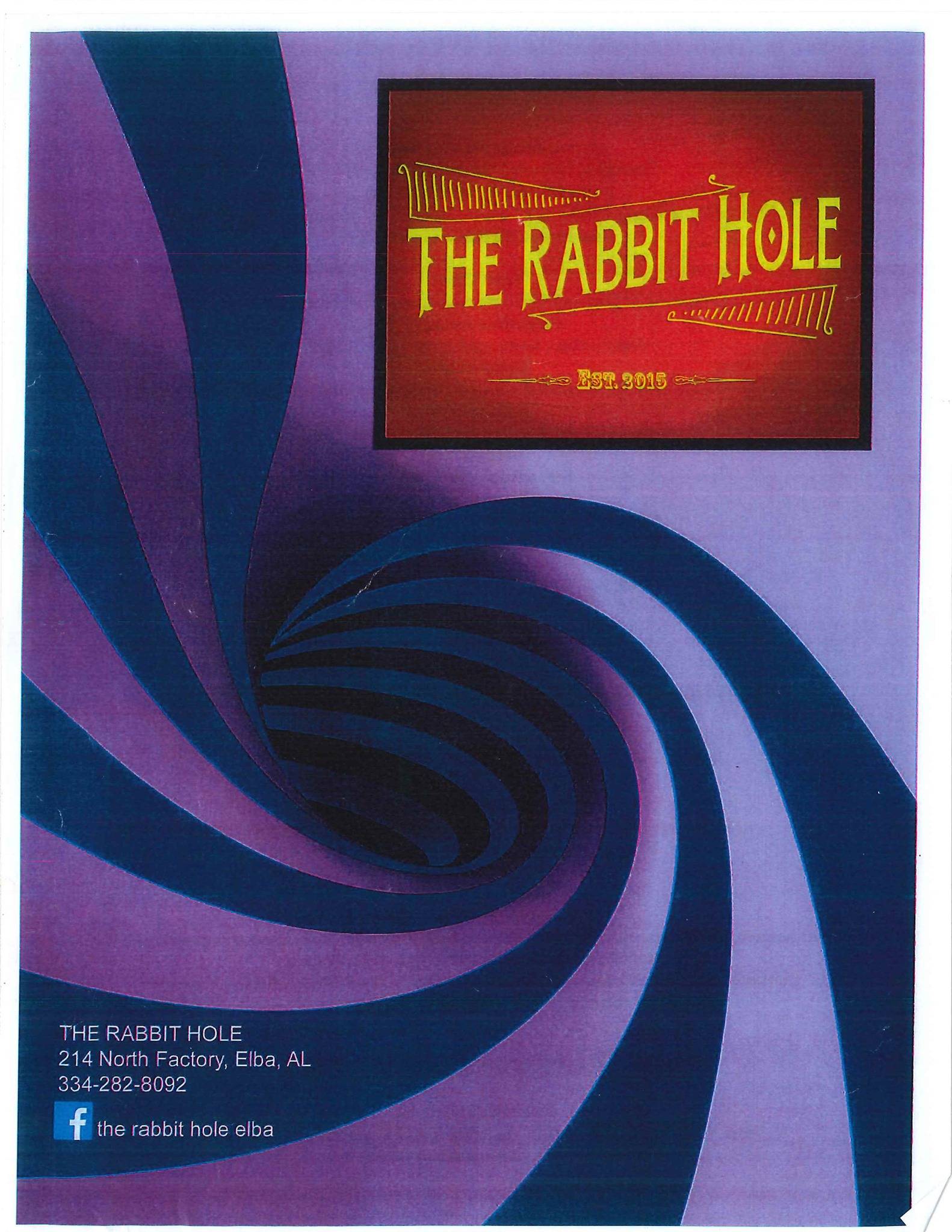 Menu at The Rabbit Hole pub & bar, Elba