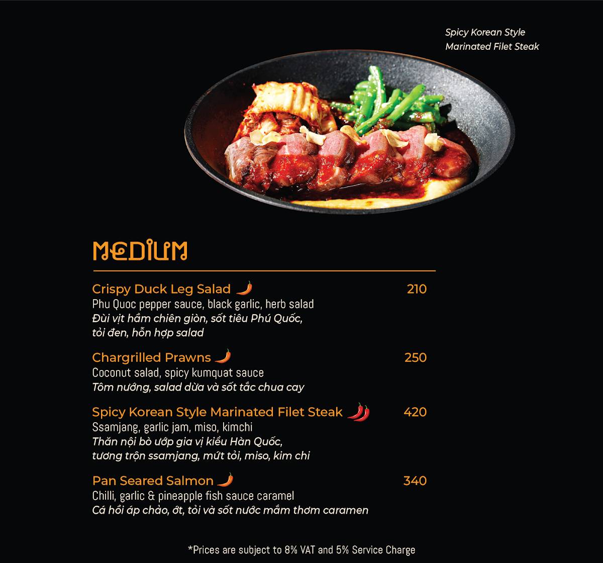 Menu at The Racha Room restaurant, Ho Chi Minh City