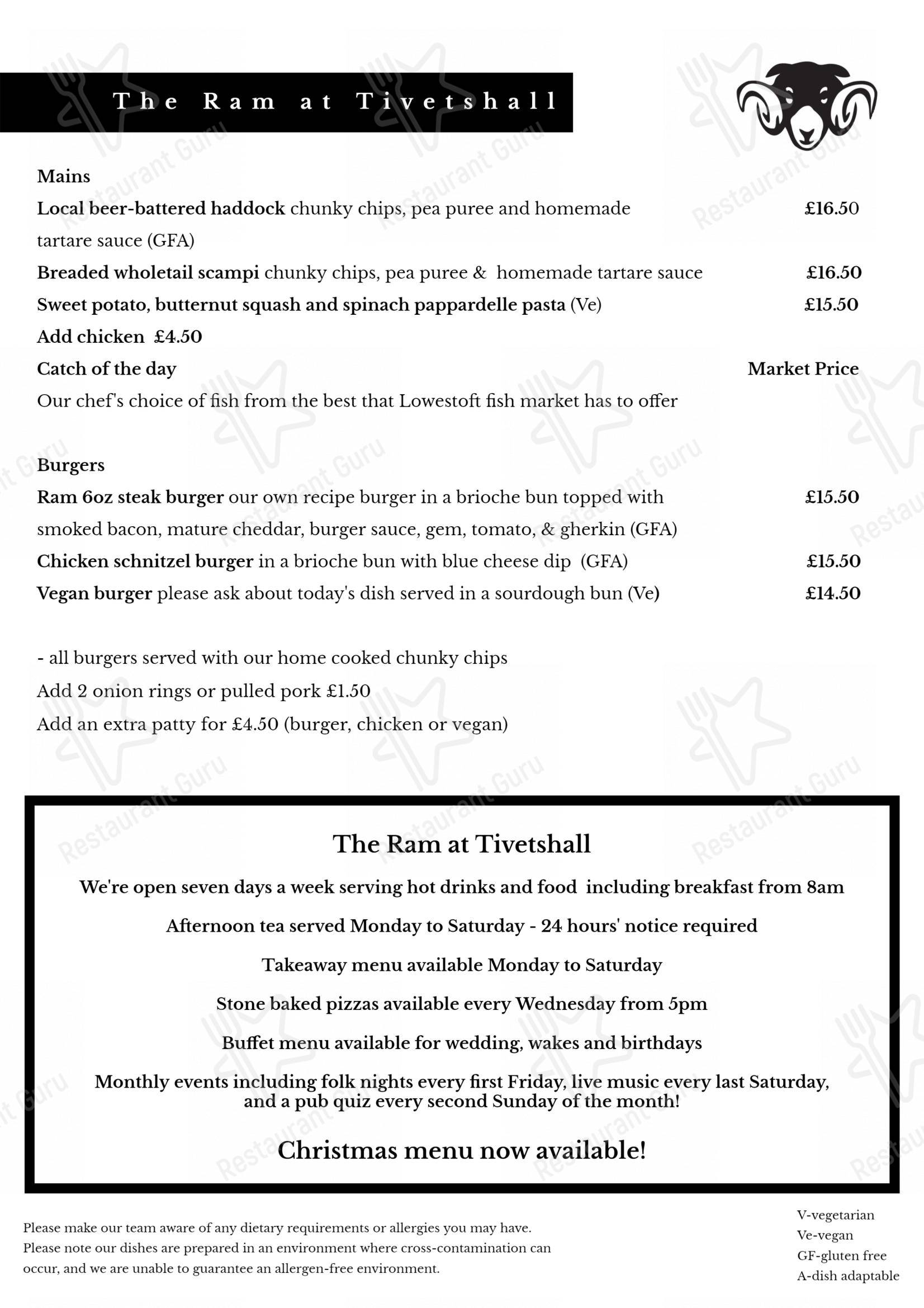 Menu at The Ram at Tivetshall pub & bar, Tivetshall St. Mary, Ipswich Rd