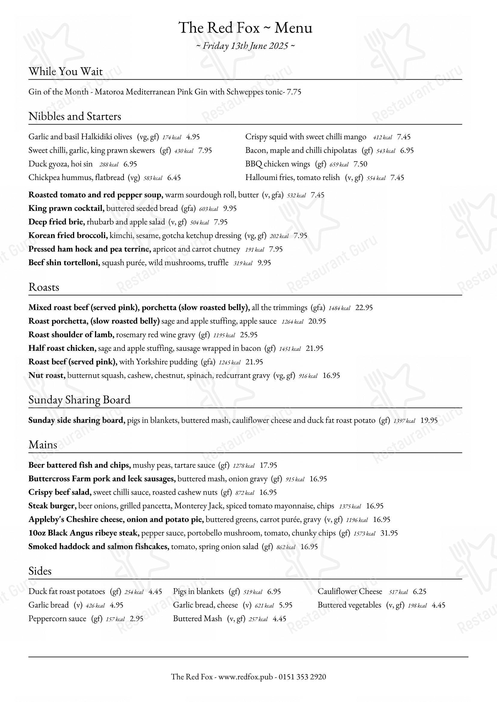 Menu at The Red Fox pub & bar, Neston, The Red Fox