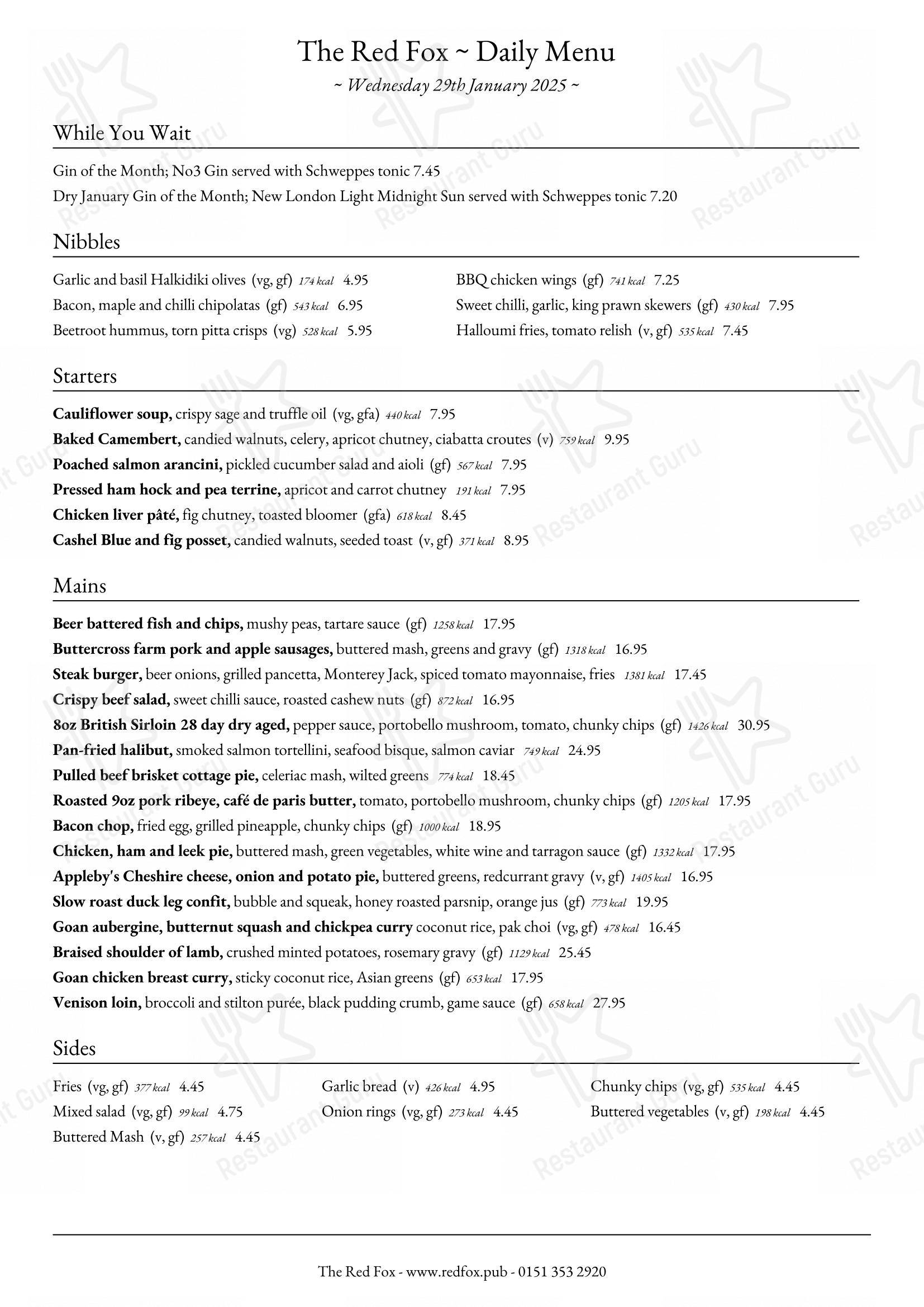 Menu at The Red Fox pub & bar, Neston, The Red Fox