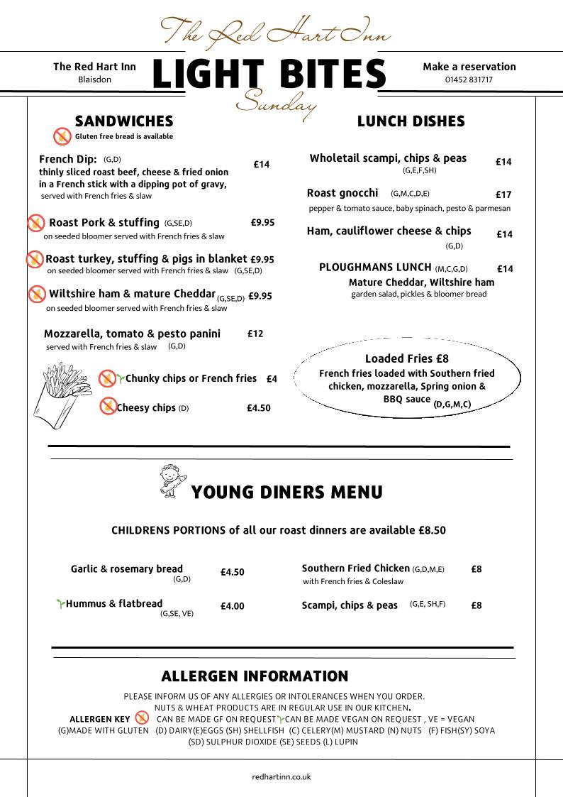 Menu at The Red Hart Inn pub & bar, Longhope, Blaisdon Ln
