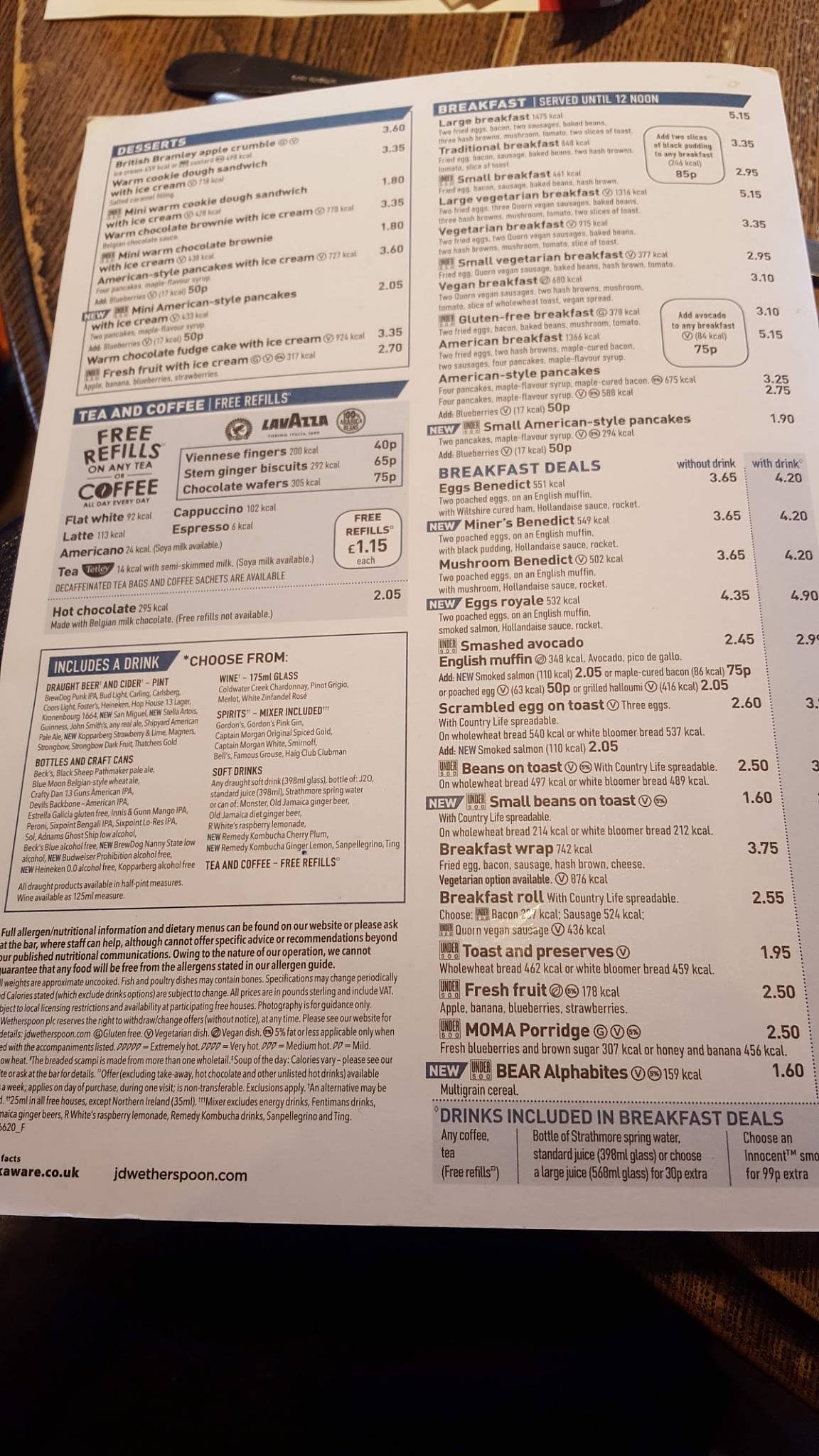 Menu at The Red Lion - JD Wetherspoon pub & bar, Thetford