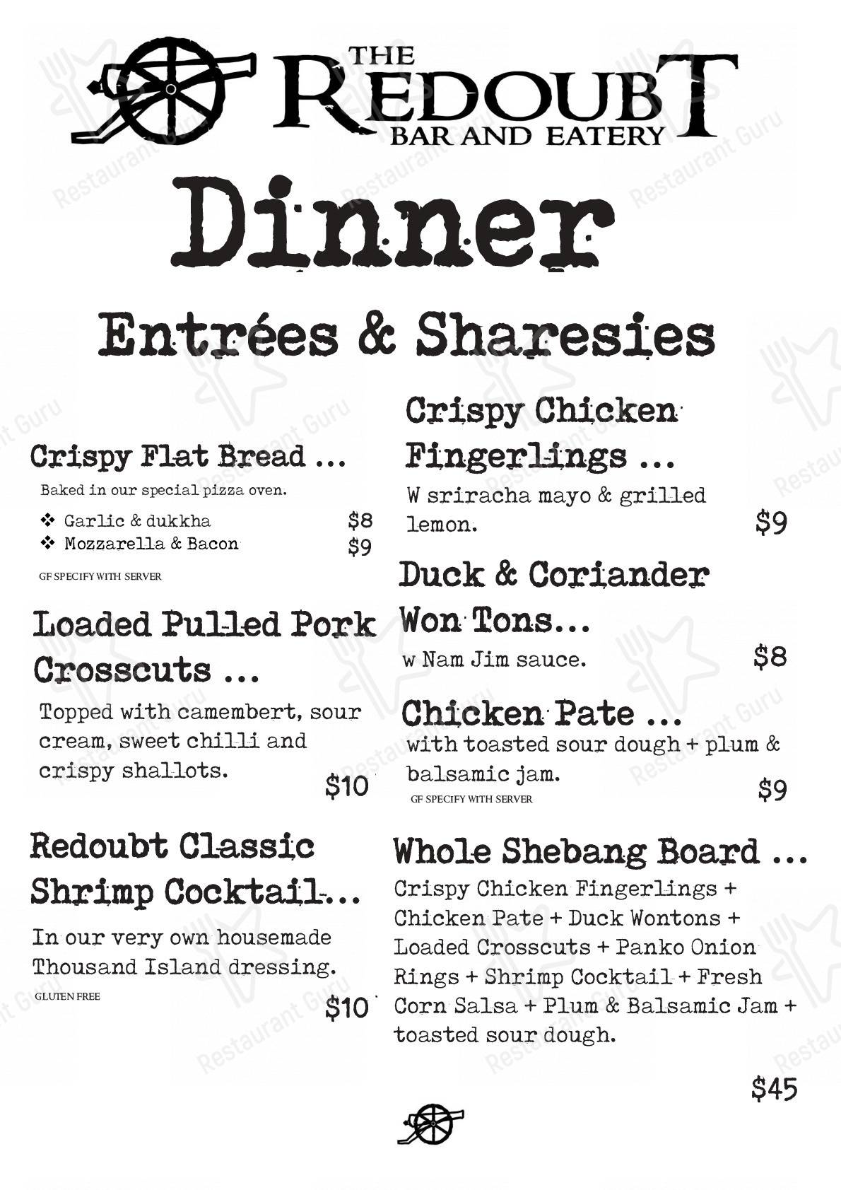Menu at Redoubt Bar & Eatery, Matamata