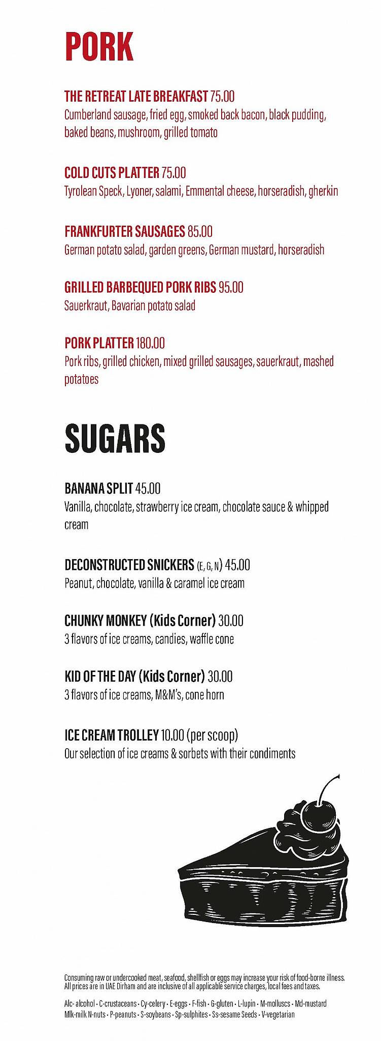 Menu at The Retreat restaurant, Abu Dhabi