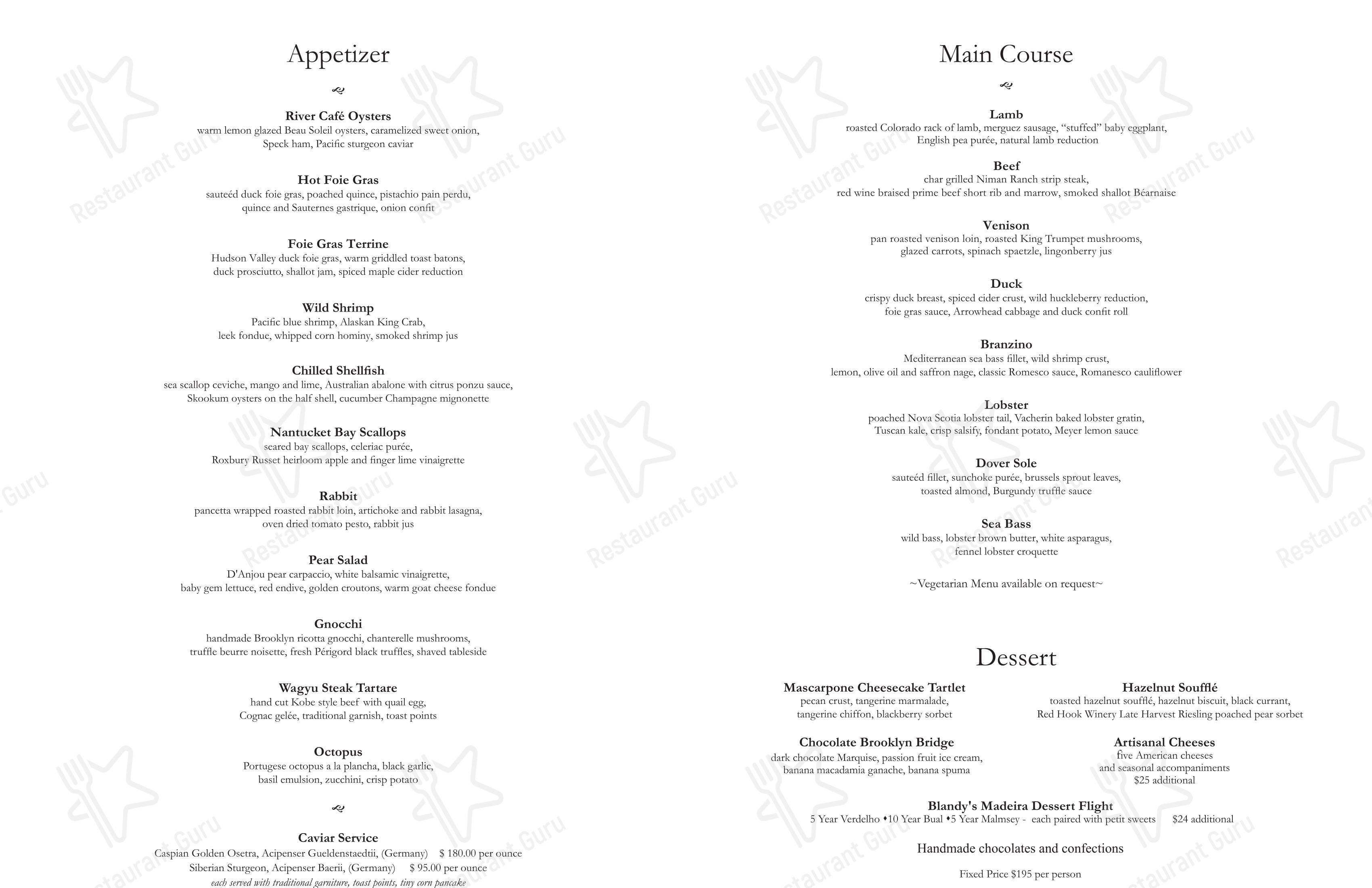Menu at The River Café pub & bar, New York City