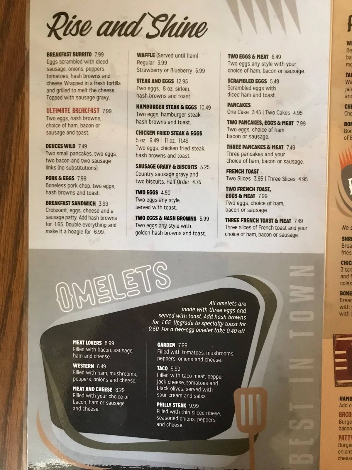 Menu at The Roadhouse Cafe, Watertown