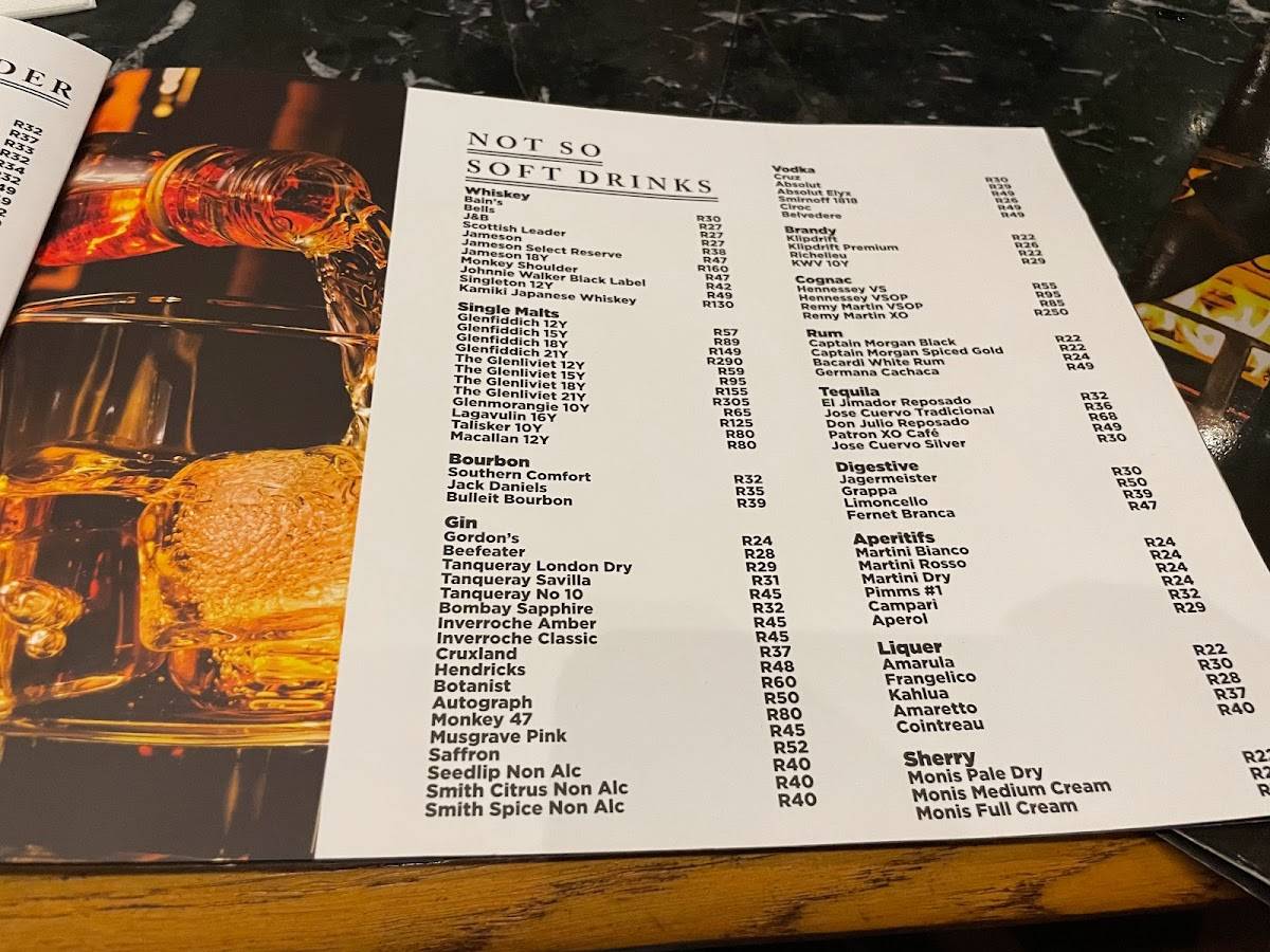 Menu at The Rock Kyalami restaurant, Midrand