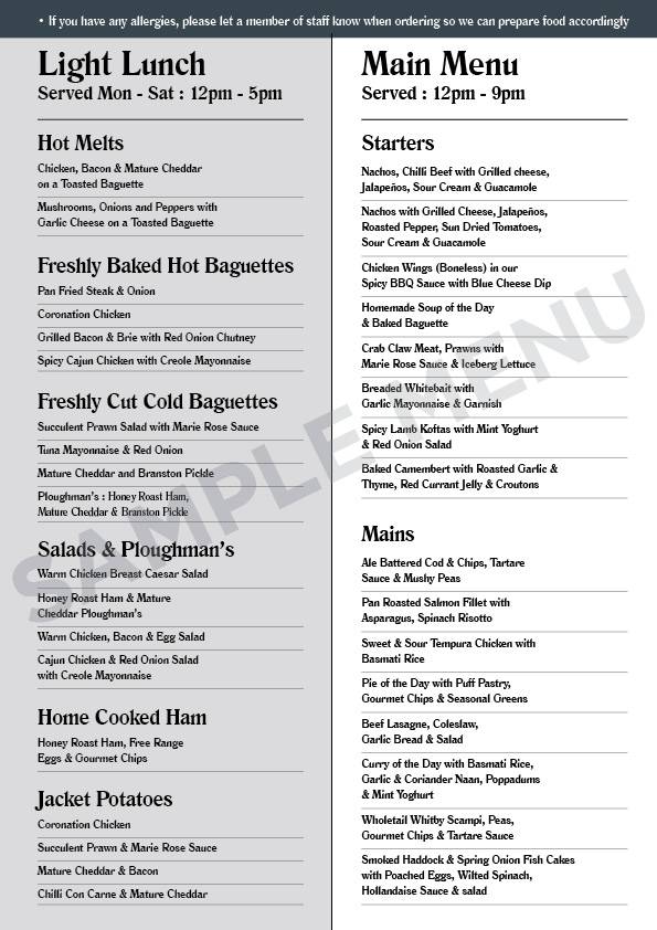 Menu at The Roebuck, Alcester restaurant, Alcester