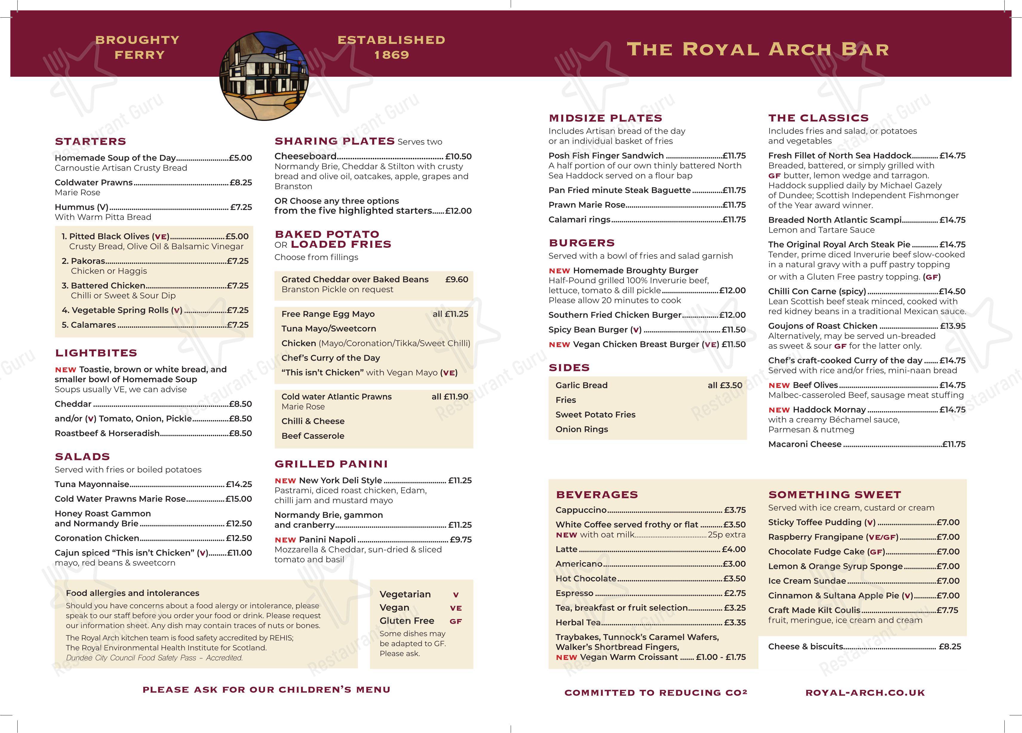 Menu at The Royal Arch Bar & Bistro, Dundee