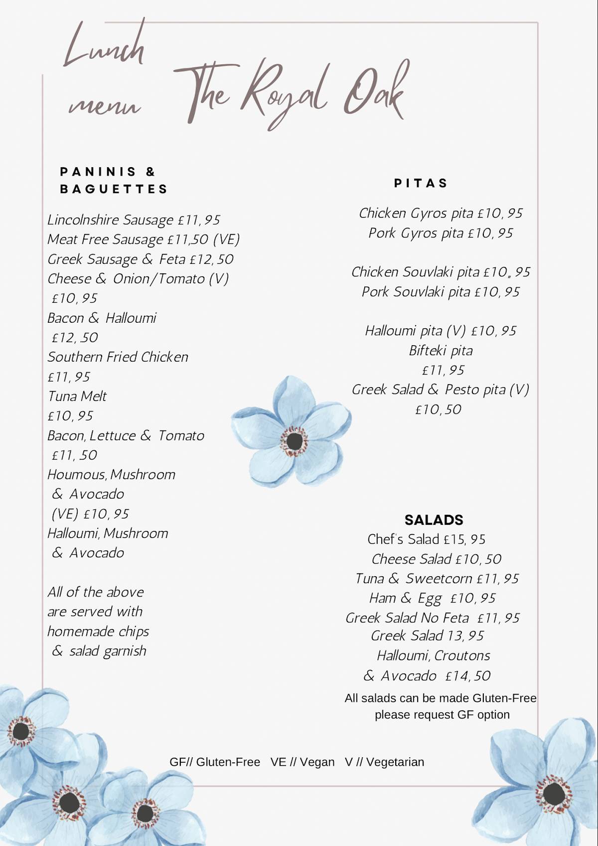 Menu at The Royal Oak Scopwick pub & bar, Metheringham
