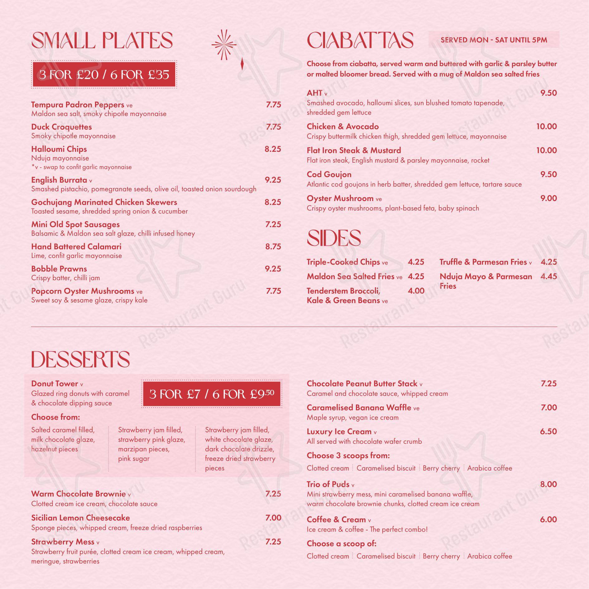 Menu at Saint & Sinner pub & bar, St Albans