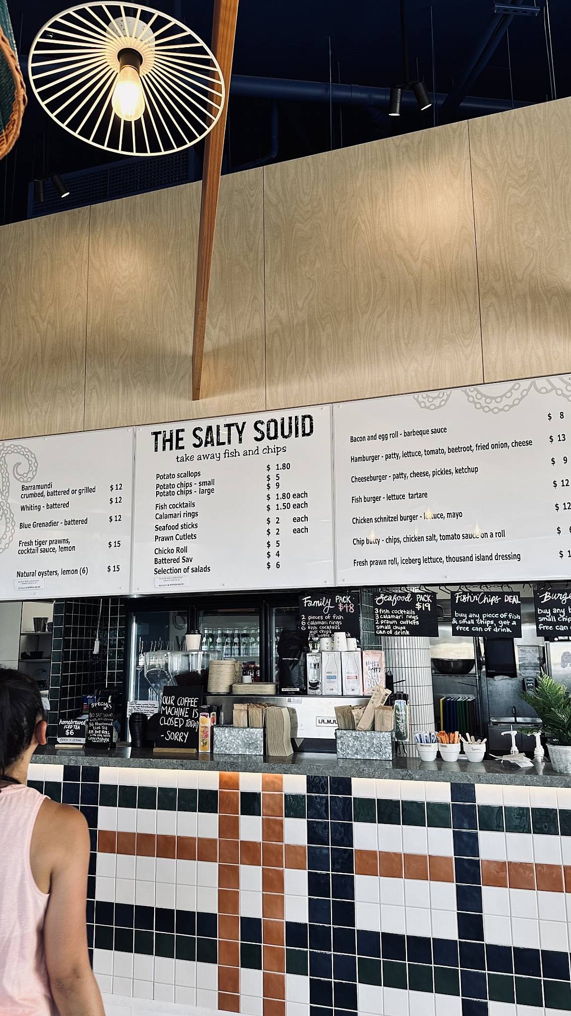 Menu at The Salty Squid restaurant, Shell Cove
