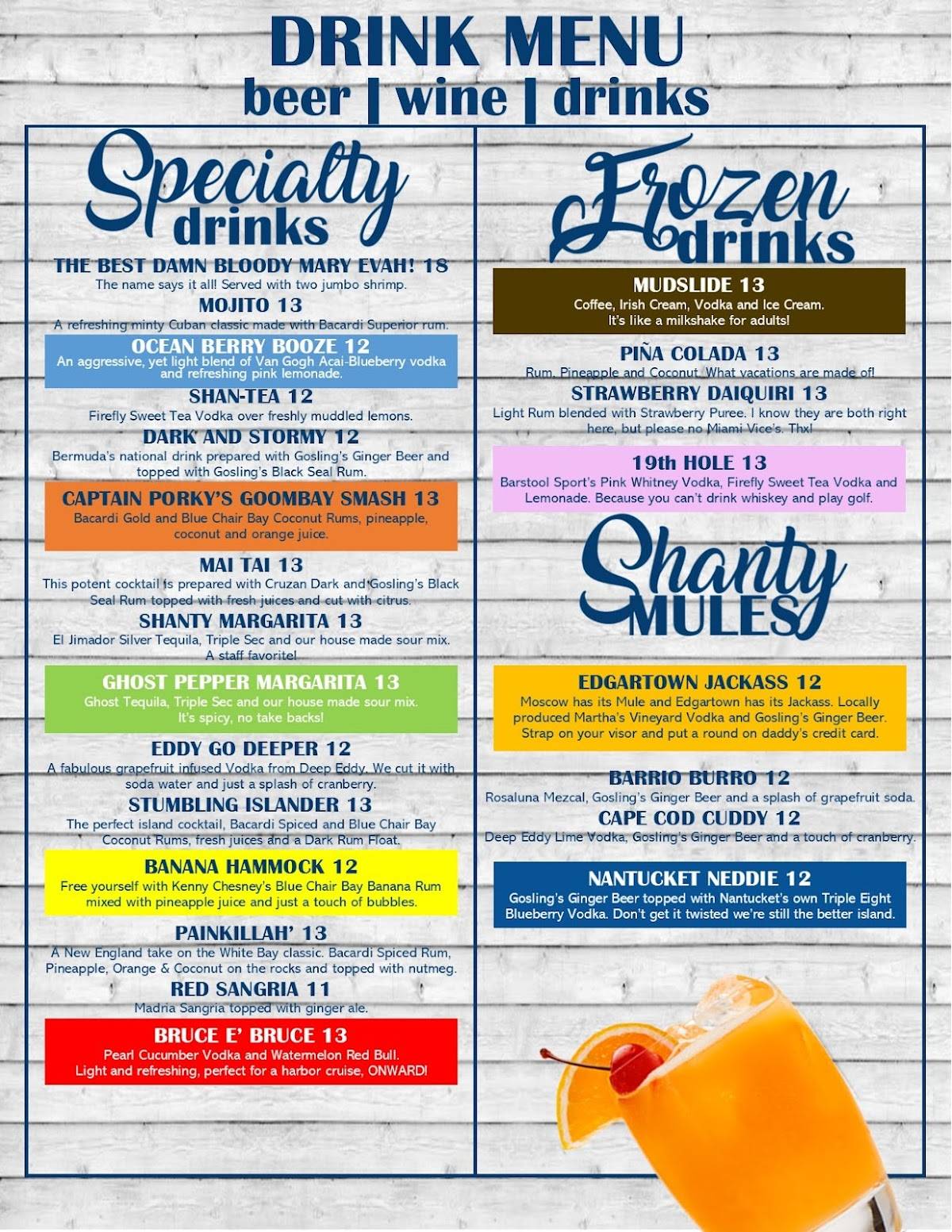 Menu at The Seafood Shanty restaurant, Edgartown