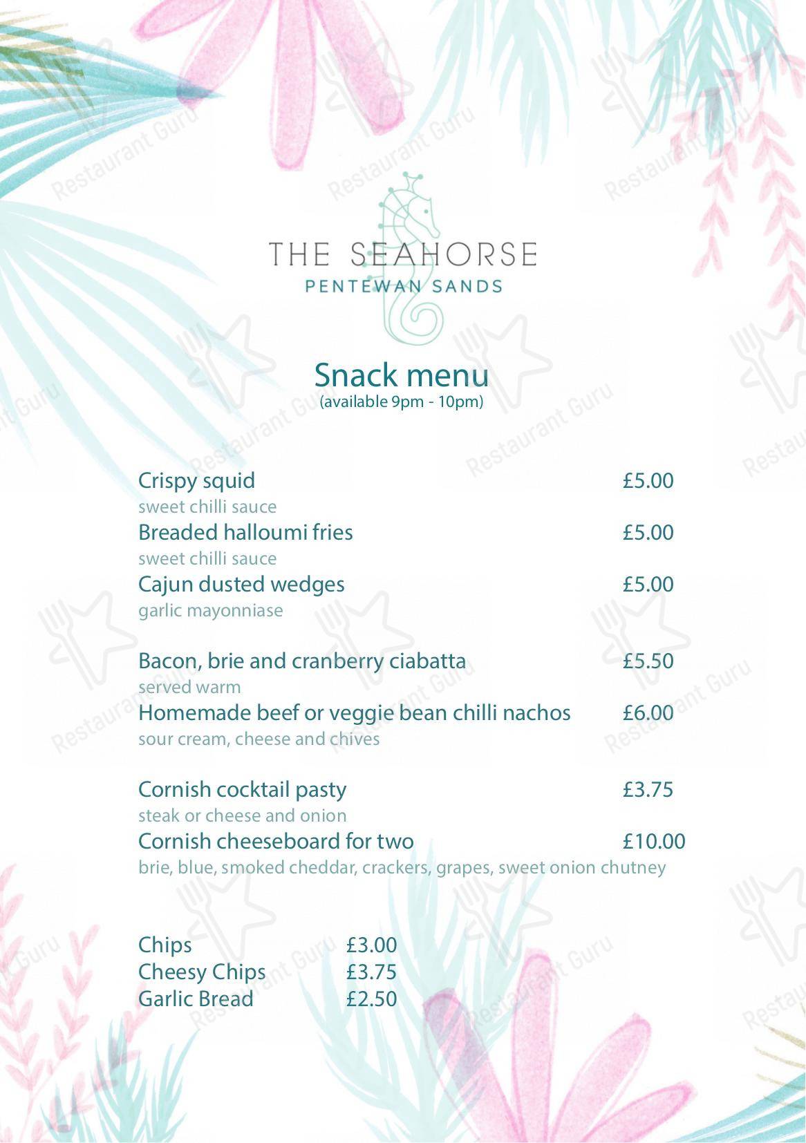 Menu at The Seahorse restaurant, Pentewan
