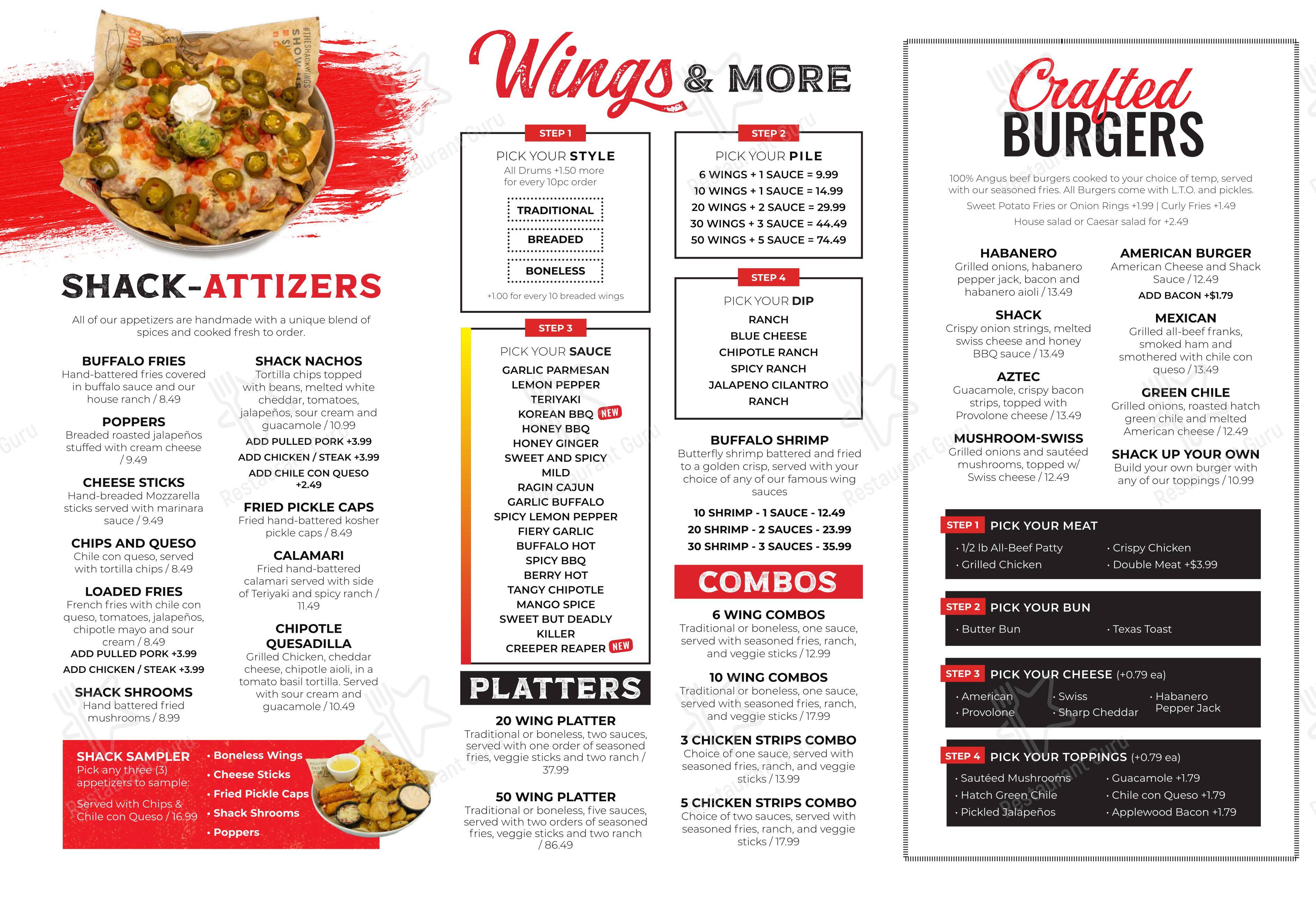 Menu at The Shack Wings & Brews pub & bar, El Paso, Viscount Blvd