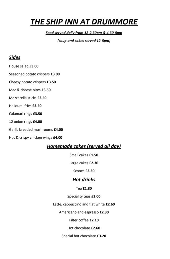 Menu at The Ship Inn at Drummore pub & bar, Drummore