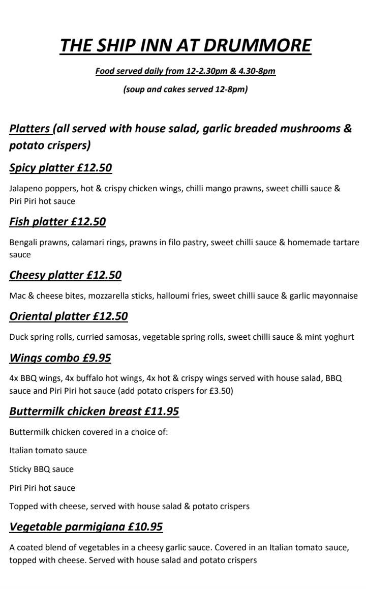 Menu at The Ship Inn at Drummore pub & bar, Drummore