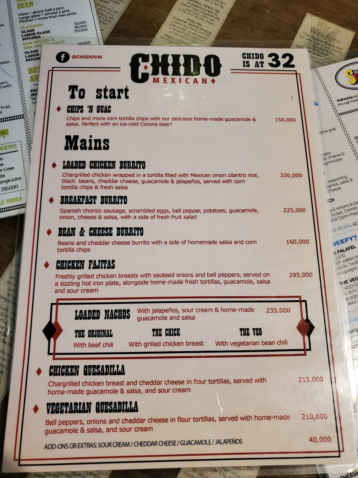 Menu at The Snap Cafe, Ho Chi Minh City