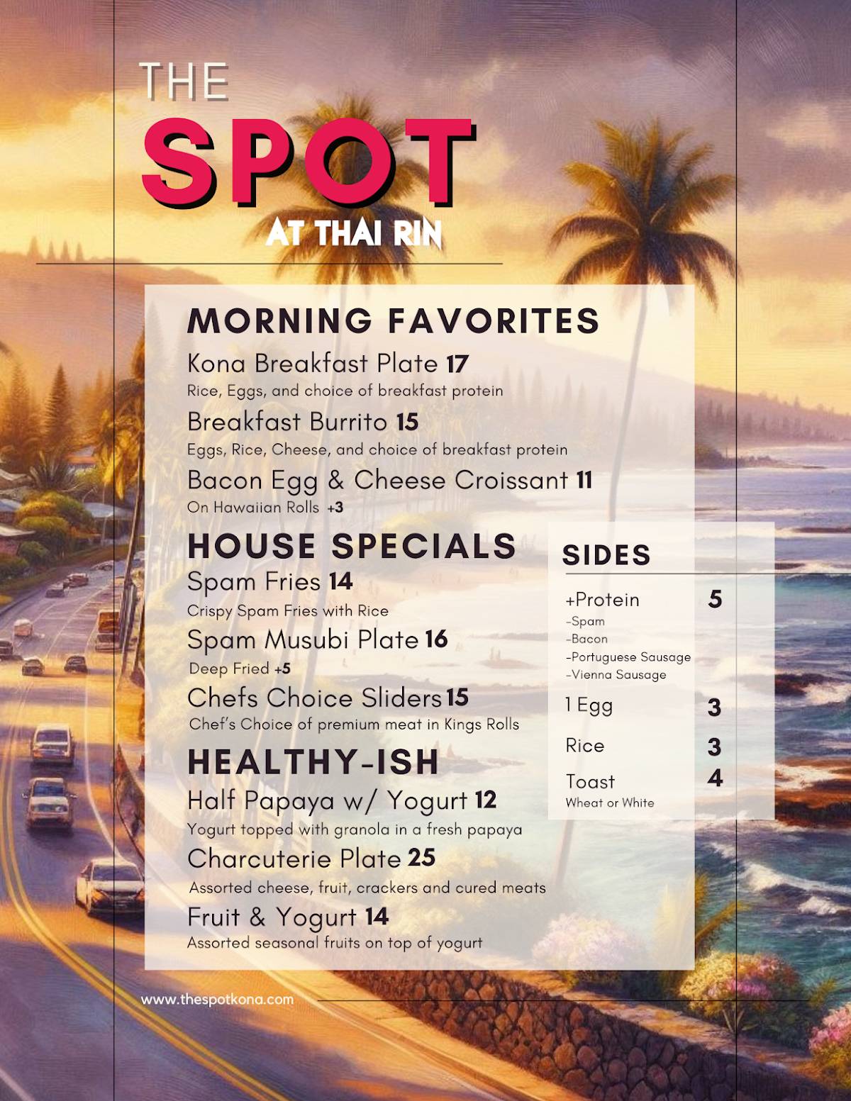 Menu at The Spot Kona restaurant, Kailua-Kona