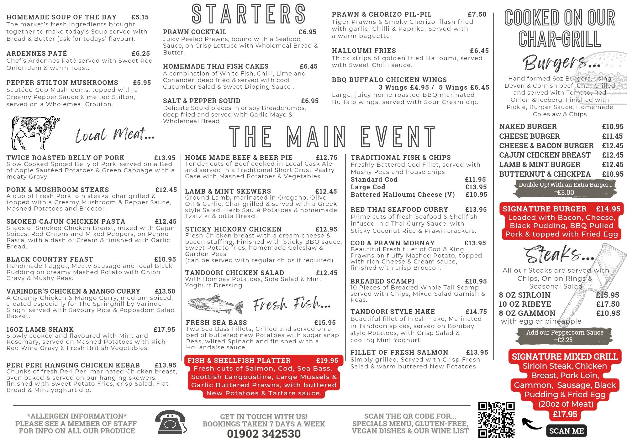 Menu at The Springhill pub & bar, Wolverhampton