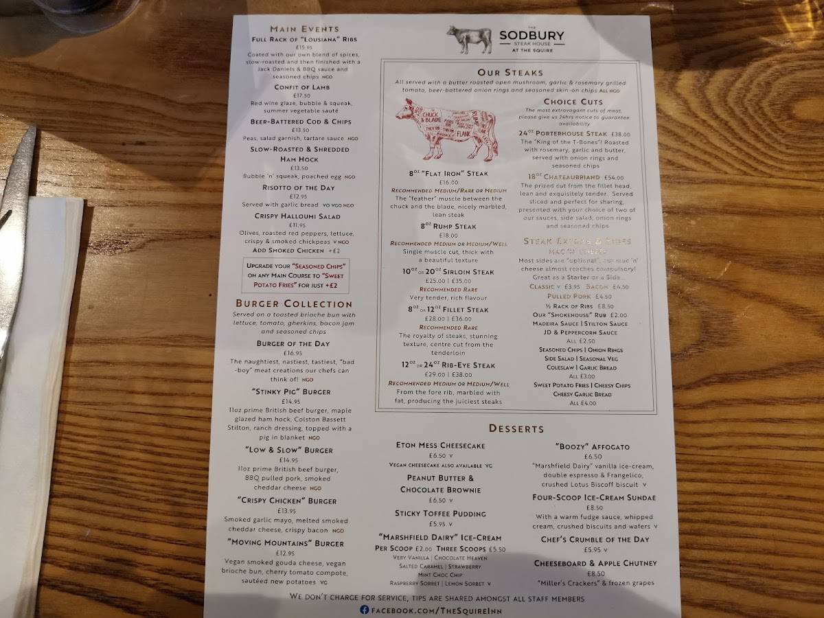 Menu at The Squire Inn pub & bar, Bristol