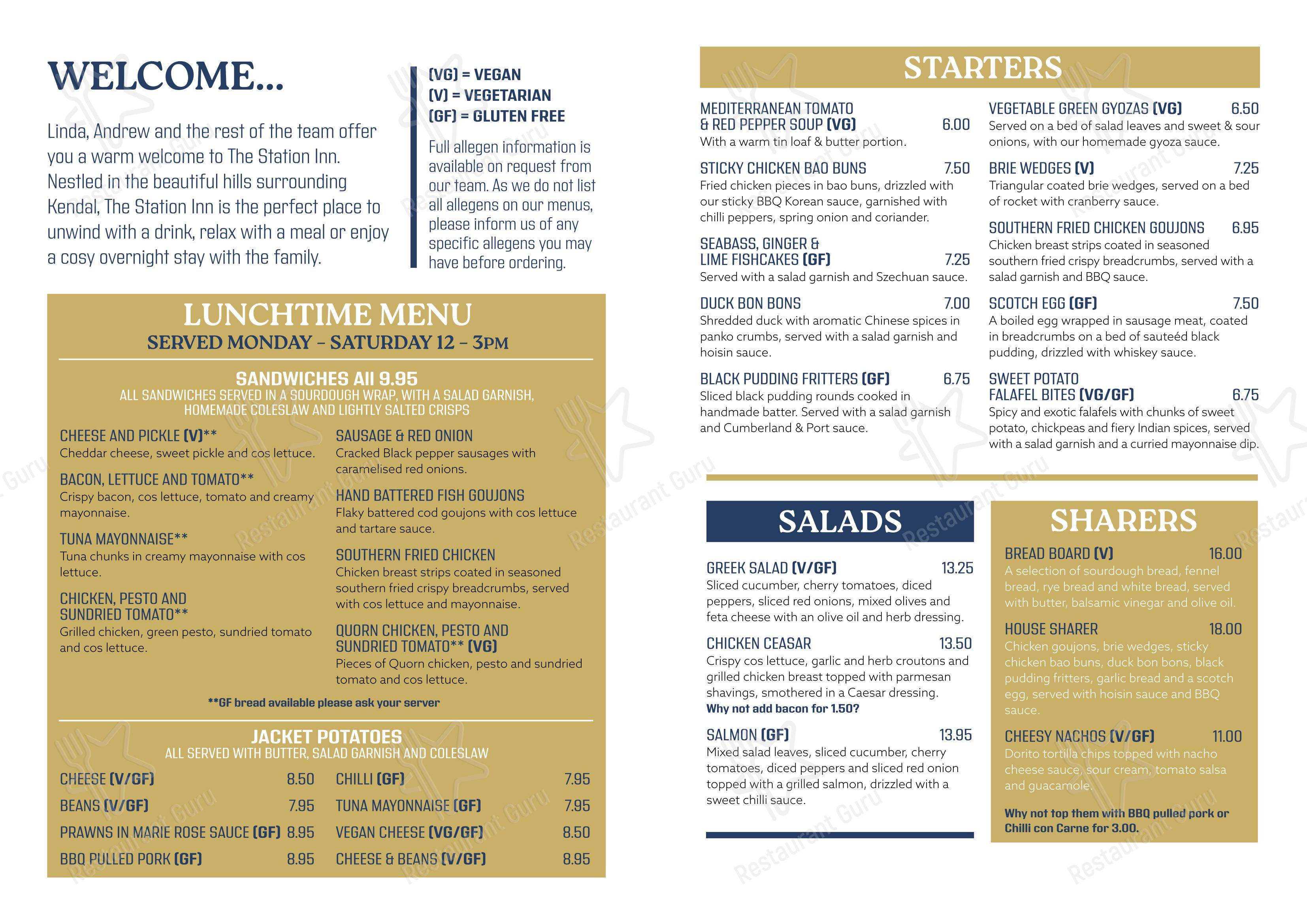 Menu at The Station Inn pub & bar, Kendal, Oxeholme