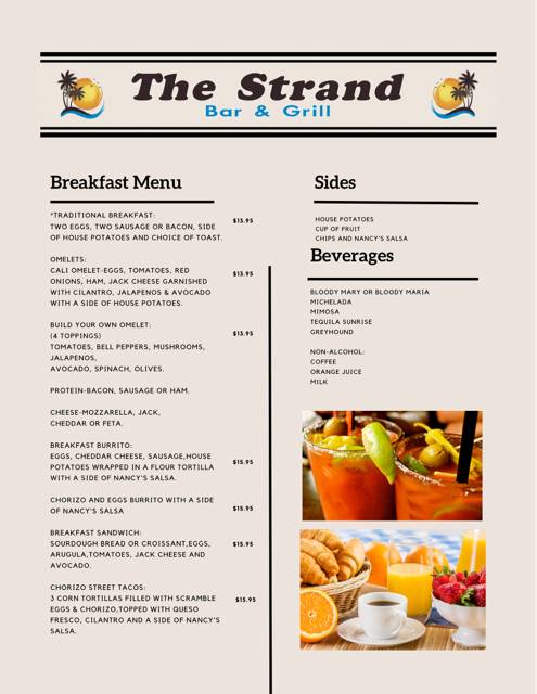 Menu at The Strand Bar & Grill, Oxnard