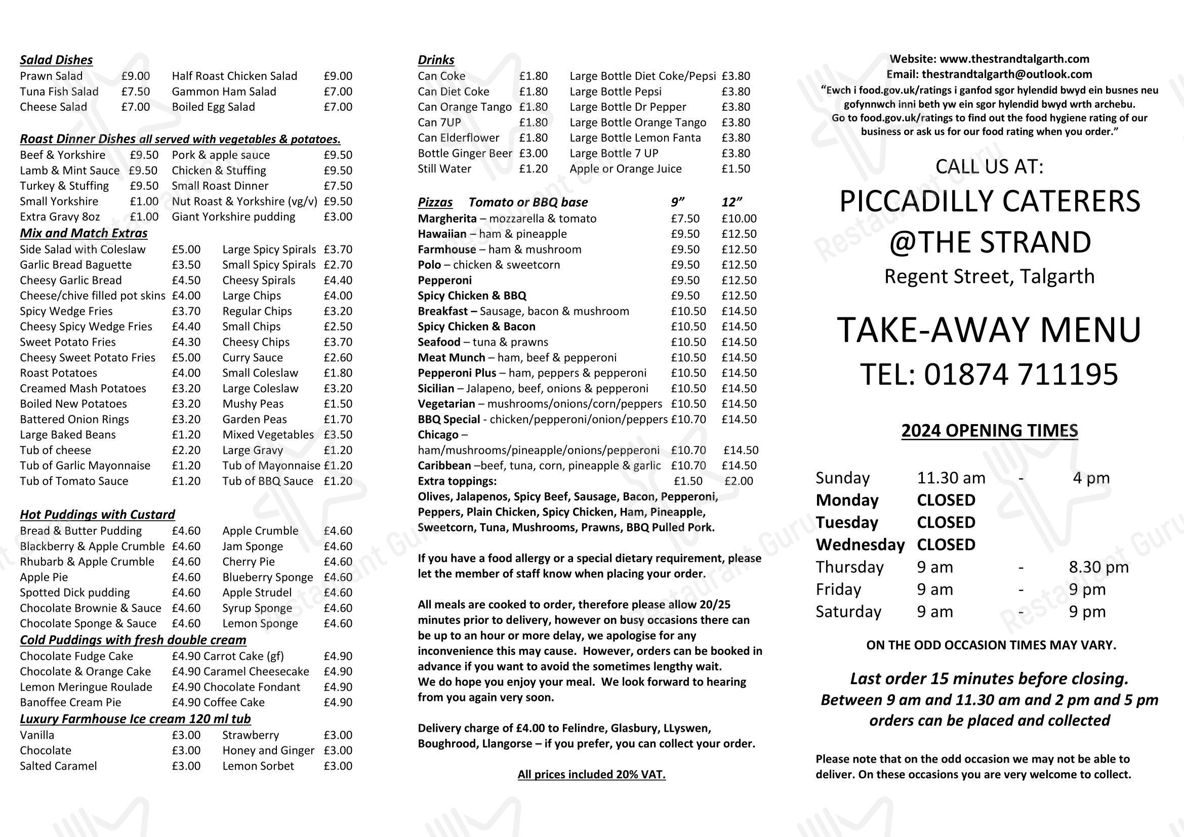 Menu at The Strand Bookshop and Café cafe, Talgarth