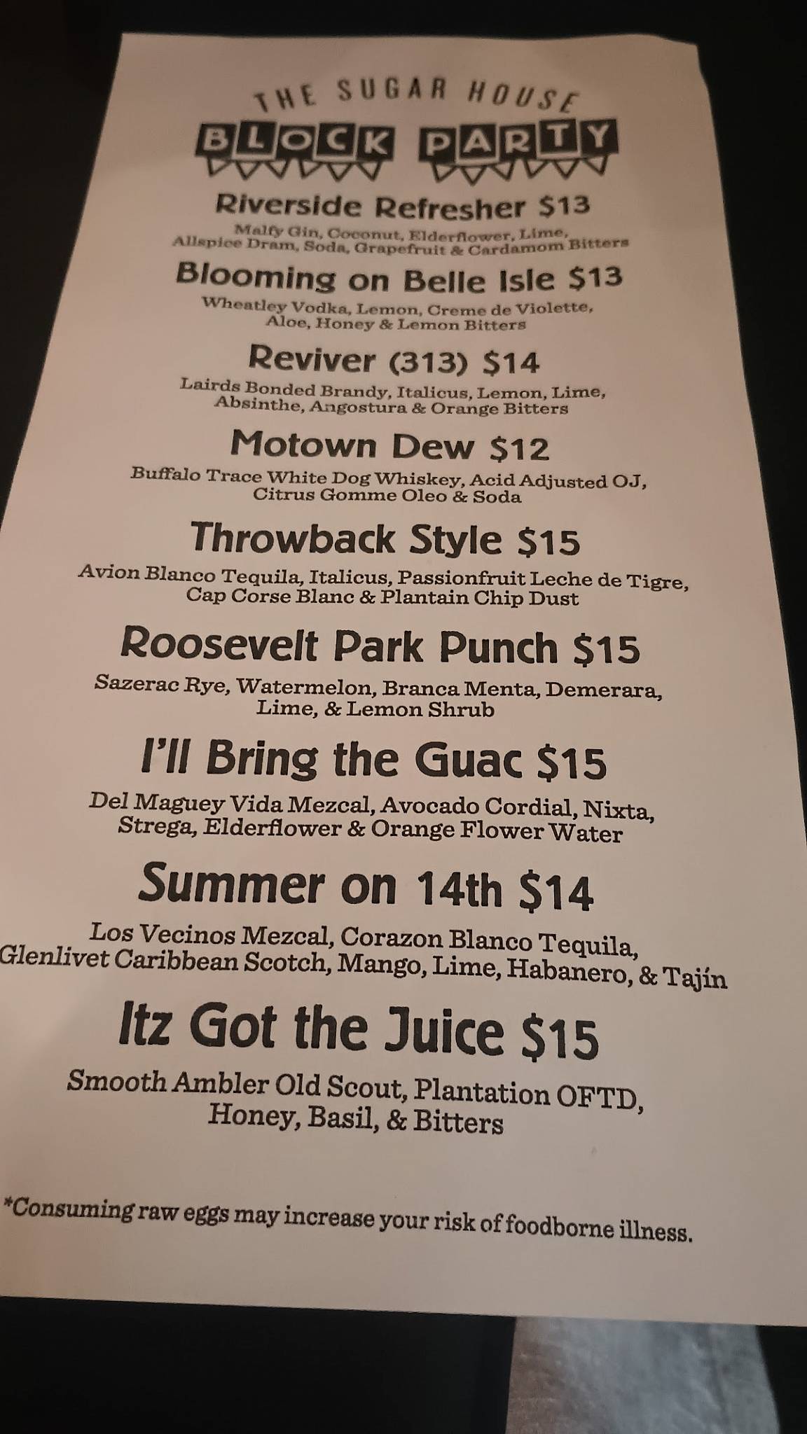 Menu at The Sugar House pub & bar, Detroit