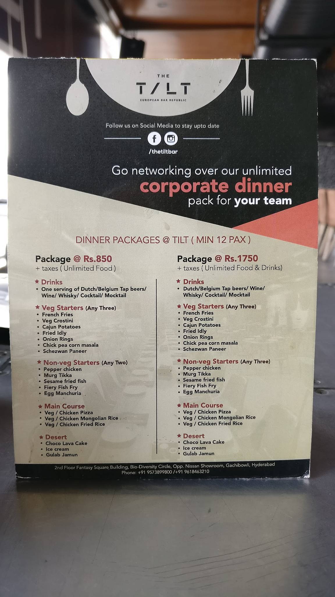 Menu at The TILT Bar Republic (European Bar), Hyderabad
