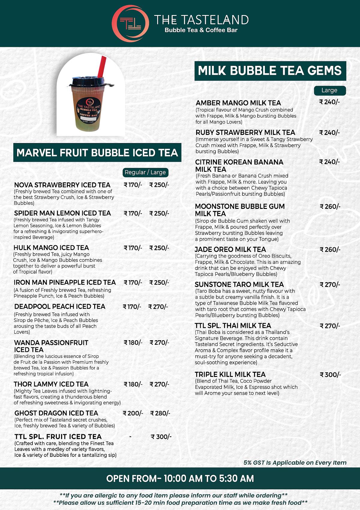 Menu at The Tasteland - Bubble Tea & Coffee Bar, Delhi